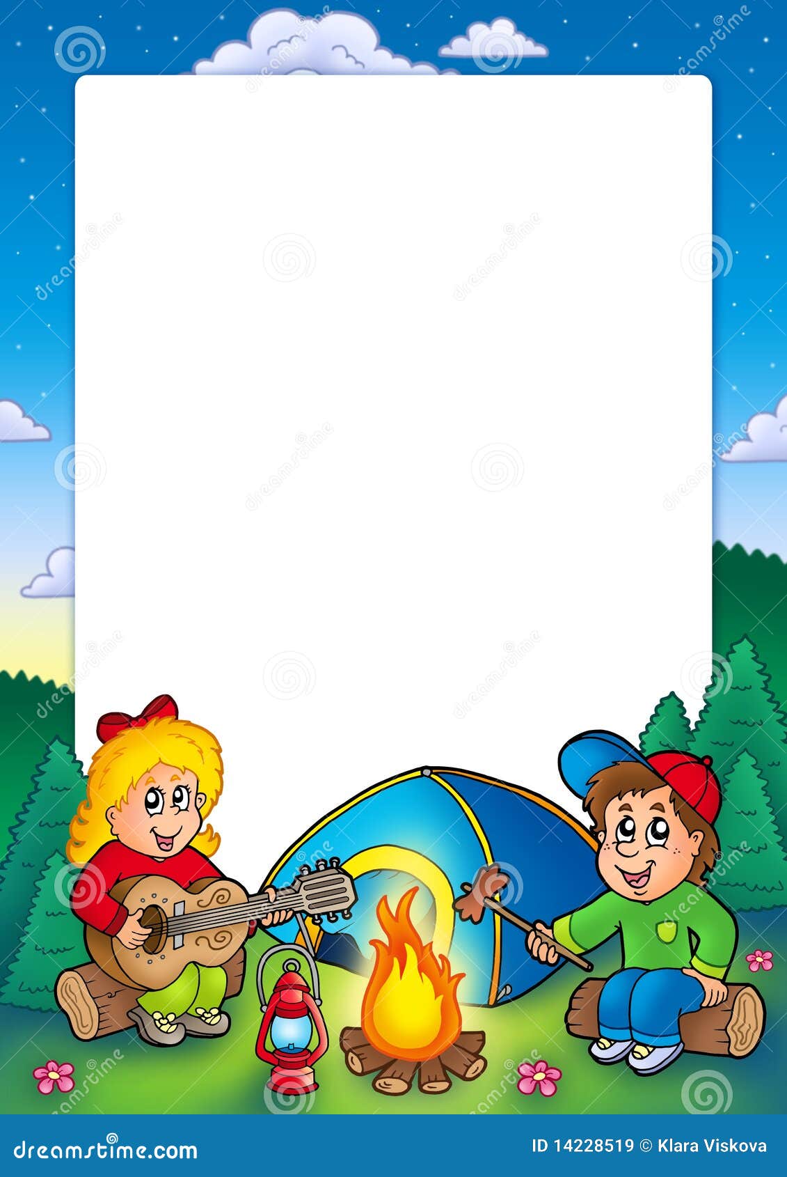 A-frame Camping Pink Tent. Raster Illustration In Flat Cartoon Style On ...