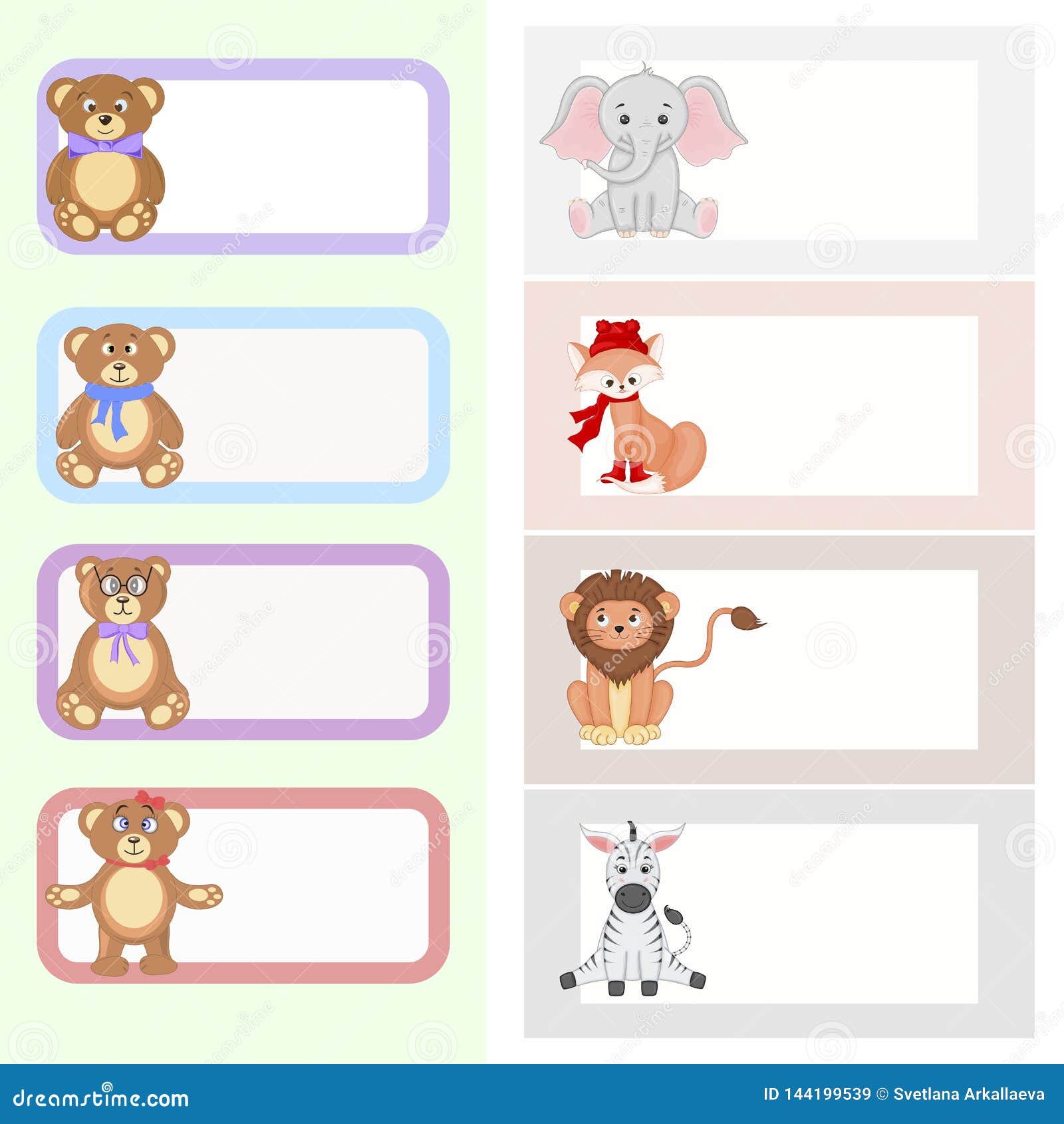 Frame with Cartoon Animals, Vector Illustration of Cute Animals Stock ...