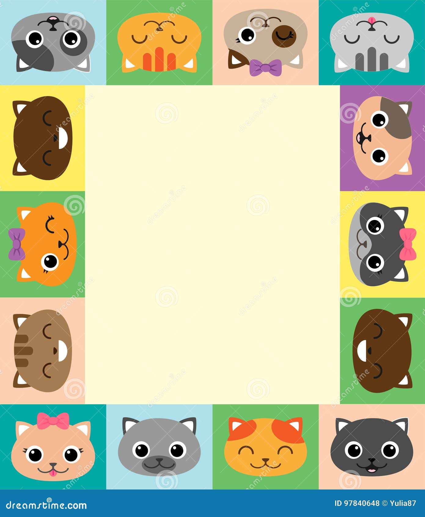Frame with cartoon cats stock vector. Illustration of grey - 97840648