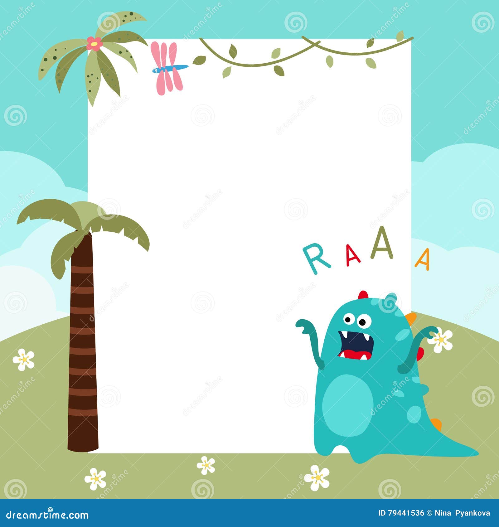 Frame with Cartoon Dinosaur Stock Vector - Illustration of living ...