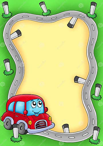 Frame with cartoon red car stock illustration. Illustration of journey ...