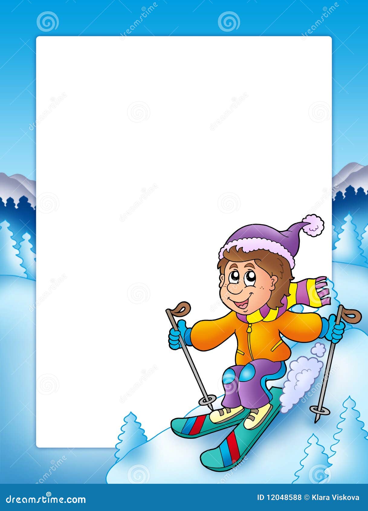 Frame with Cartoon Skiing Boy Stock Illustration - Illustration of ...