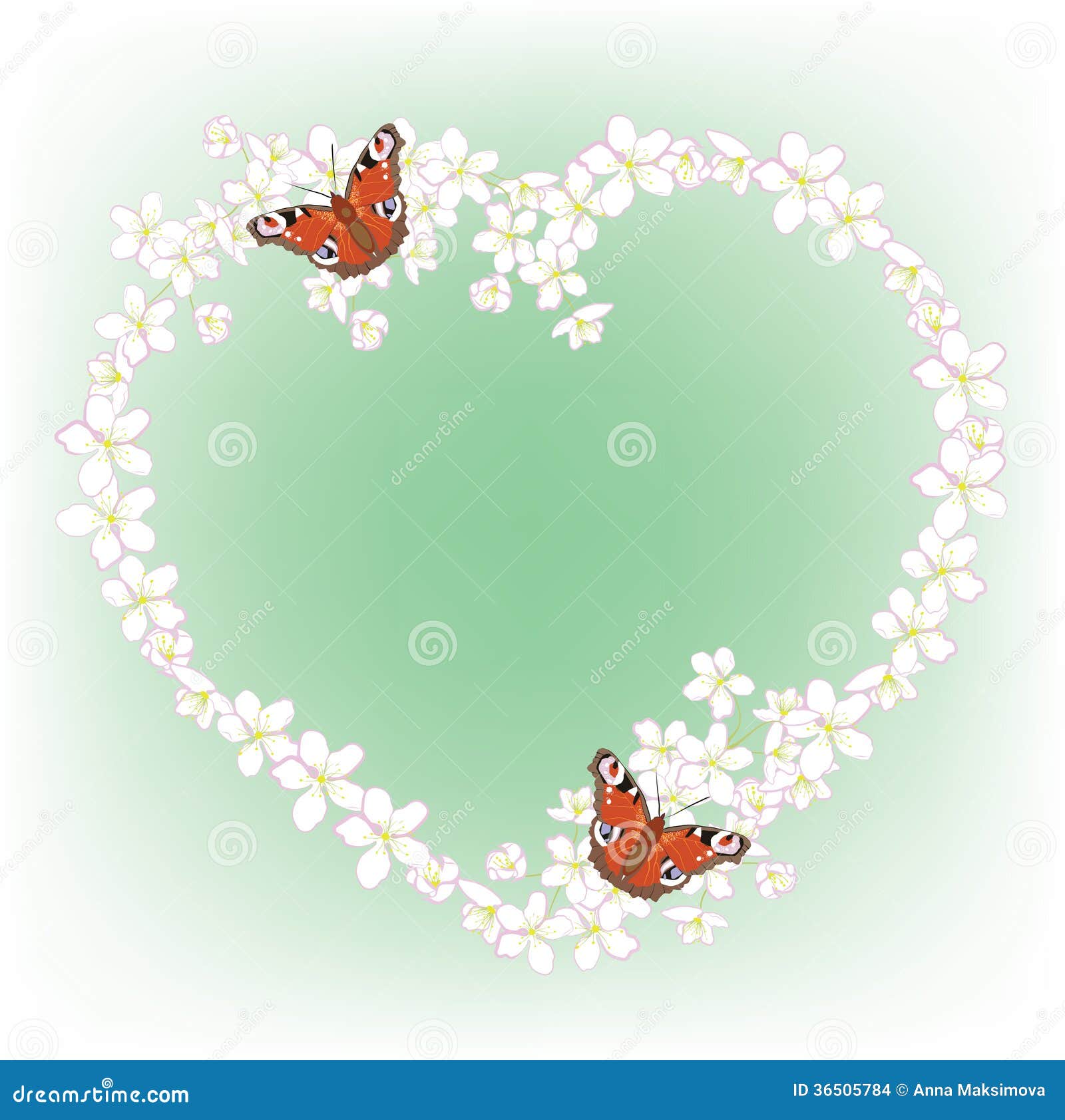 Frame Cherry Blossom Butterflies Romantic Heart Stock Illustrations – 3 ...