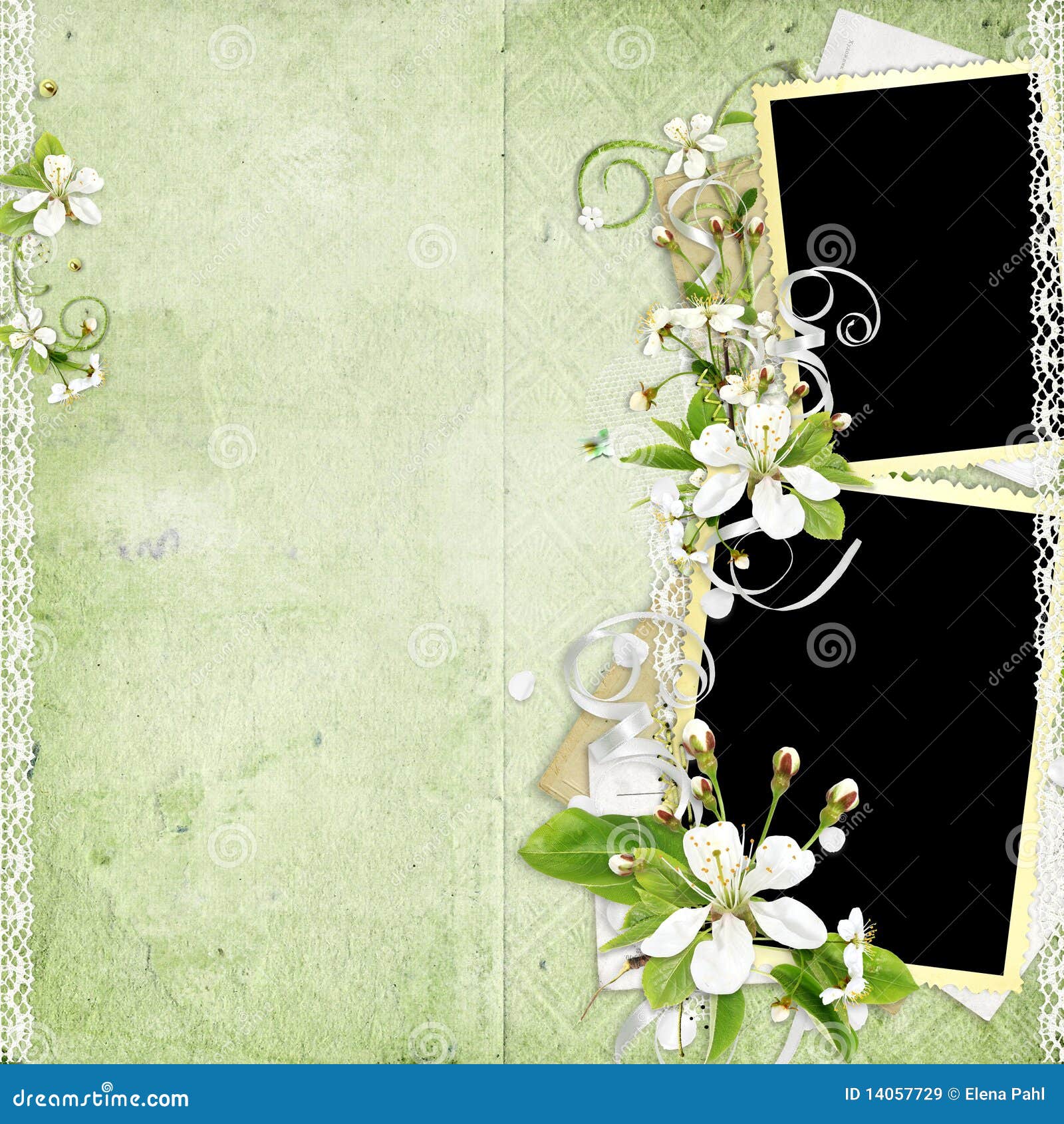 Frame with Cherry Flowers on the Old Paper Stack Stock Illustration ...