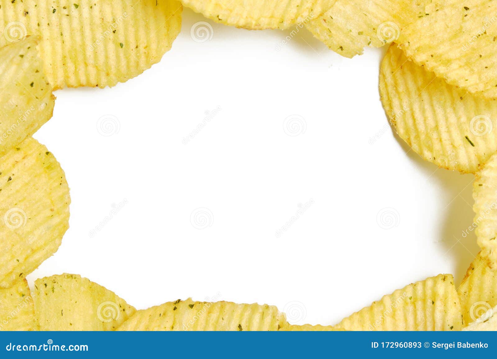 Frame of Chips with Spices on a White Background. Isolated Stock Image ...