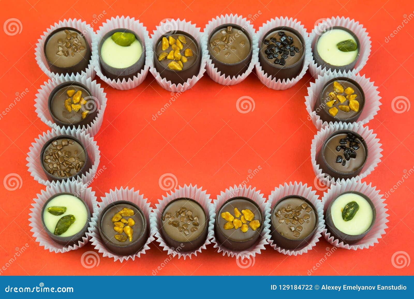 Frame of chocolates. stock photo. Image of dessert, covered - 129184722