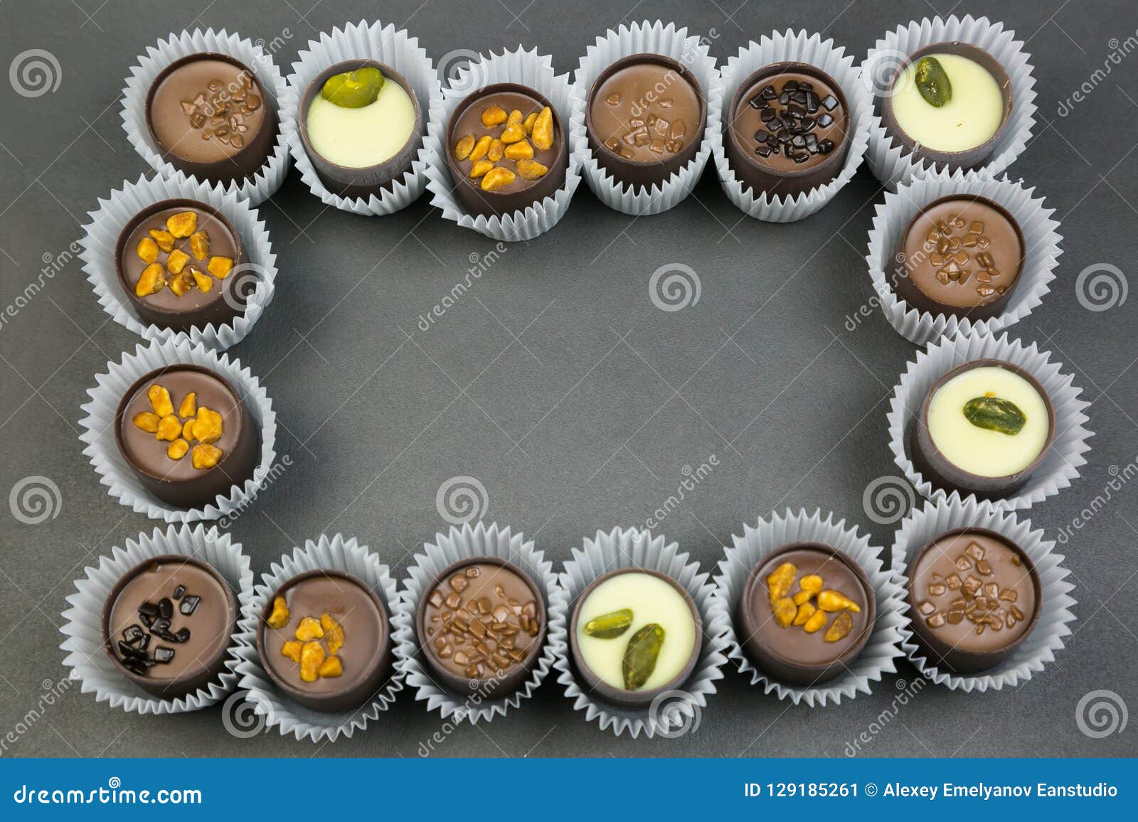 Frame of chocolates. stock image. Image of assortment - 129185261