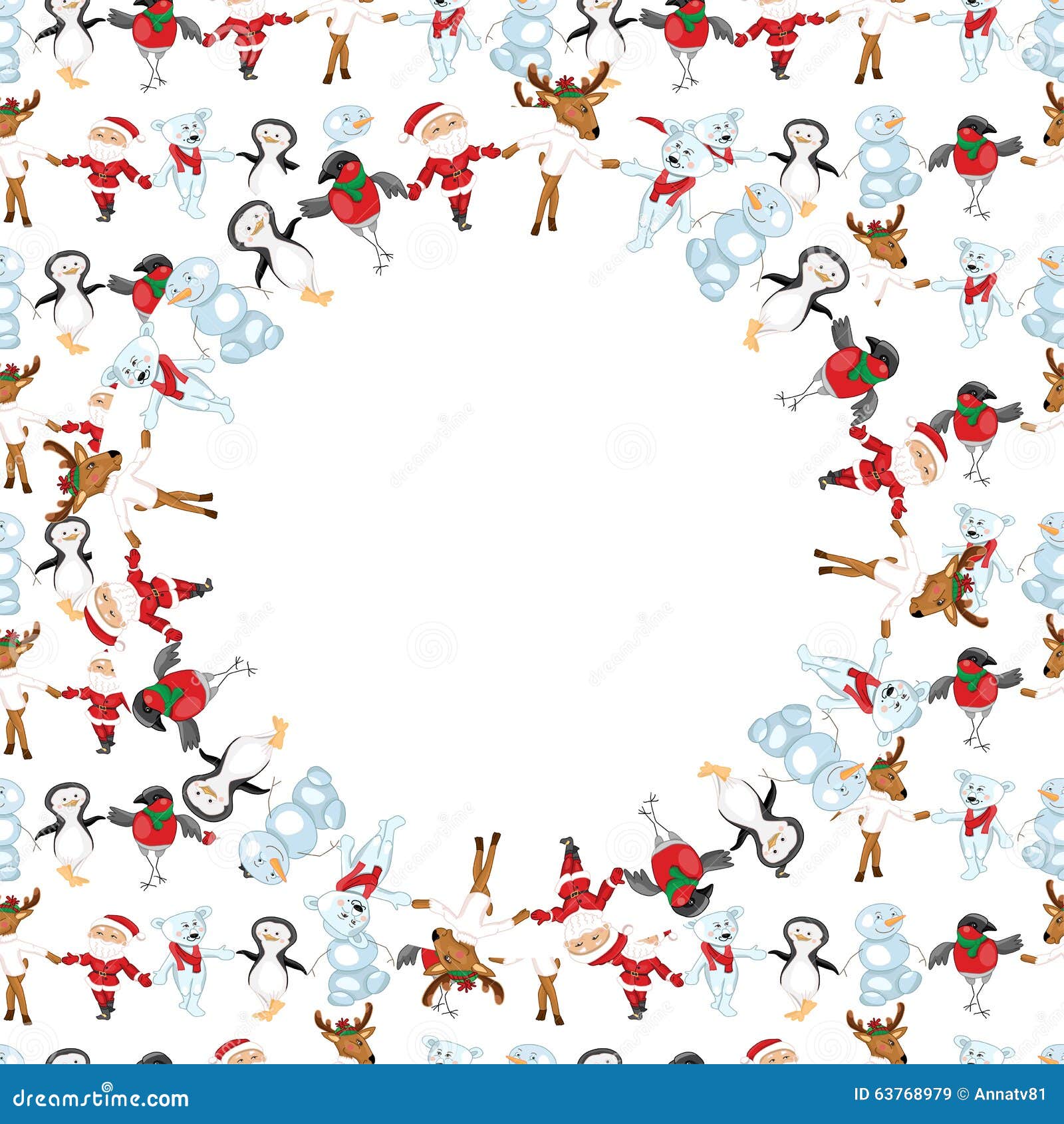 Frame with Christmas Characters Dancing Stock Vector - Illustration of ...