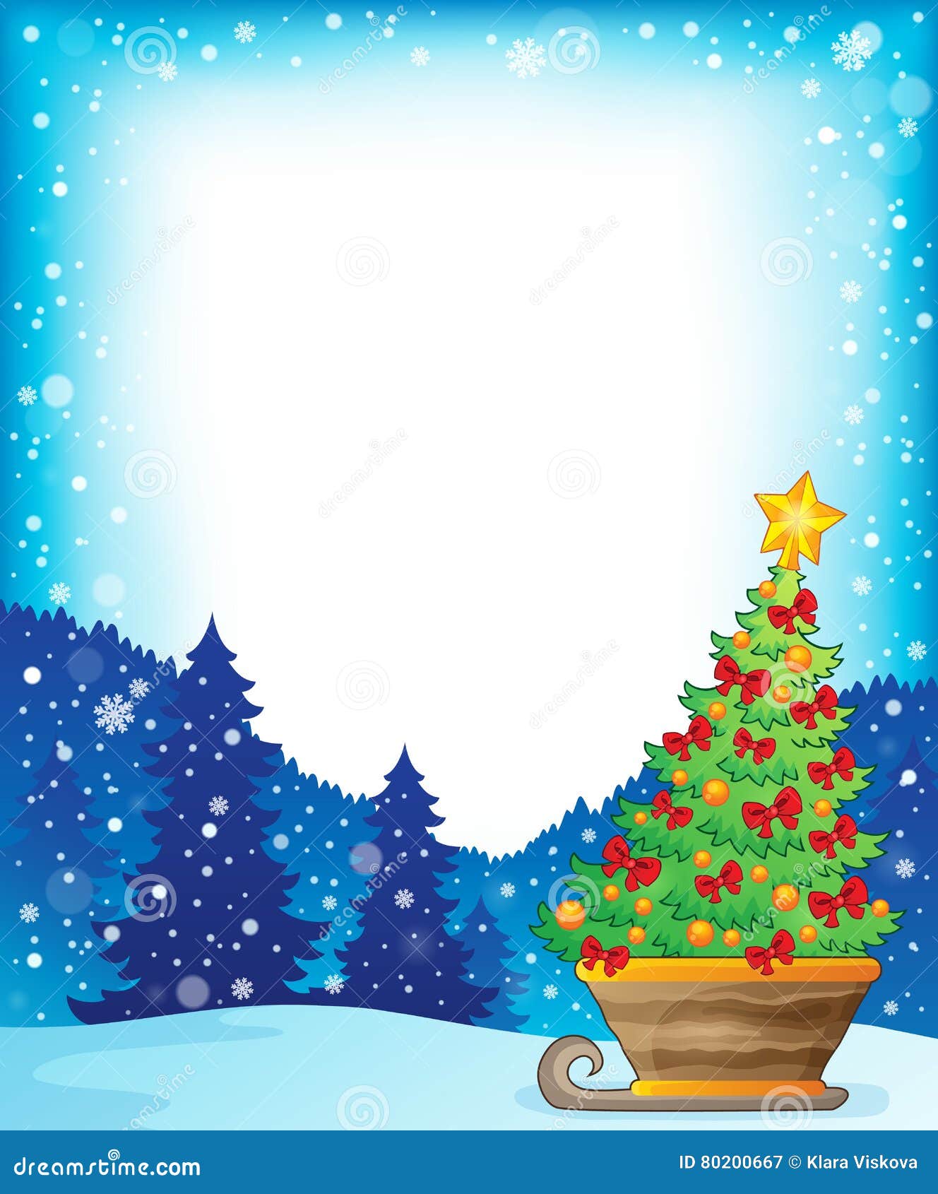 Frame with Christmas Tree on Sledge Stock Vector - Illustration of ...