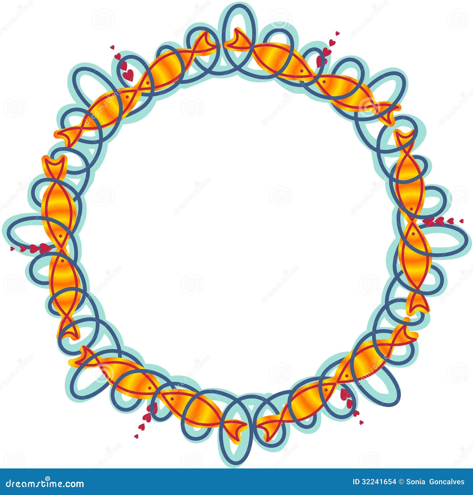 Frame Circle Waves and Fish Stock Vector - Illustration of edge, circle ...