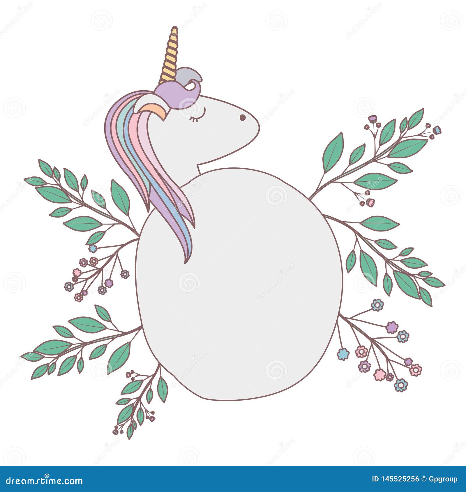 Frame Circular Decorative with Unicorn and Flowers Stock Vector ...