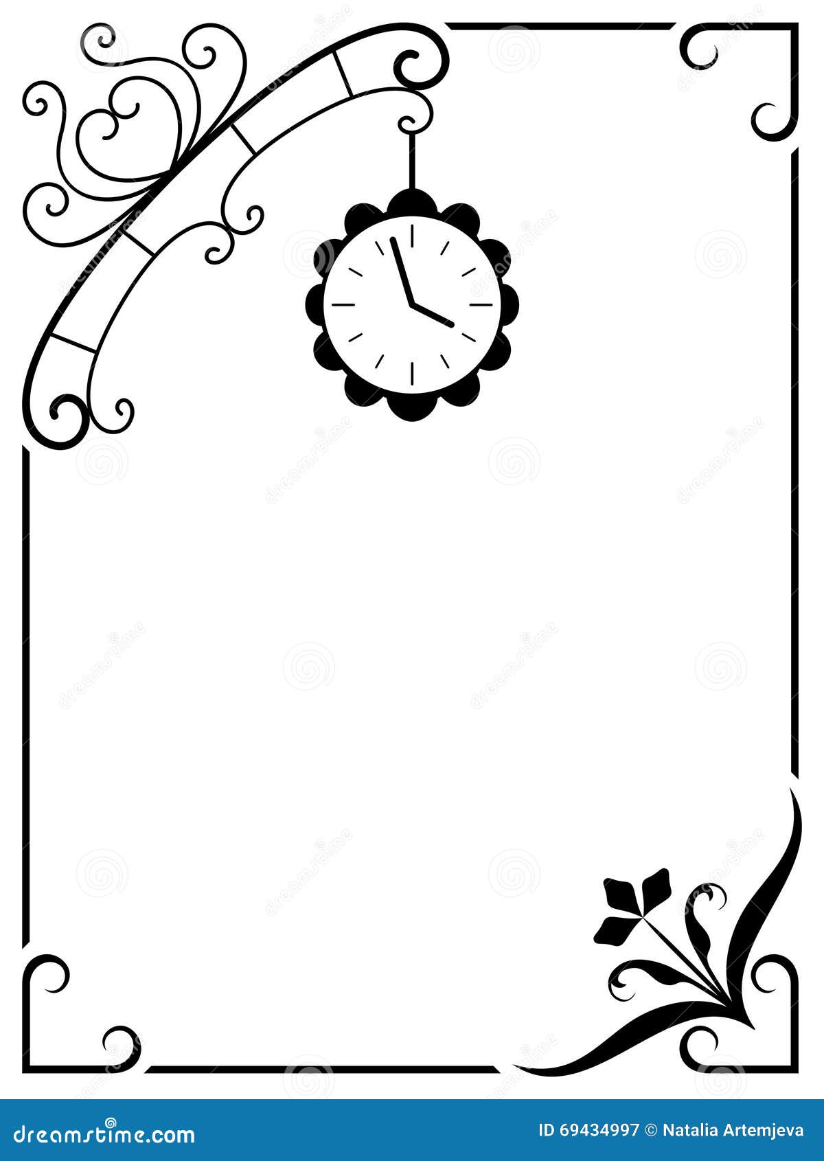 Frame with a clock. stock vector. Illustration of decorative - 69434997