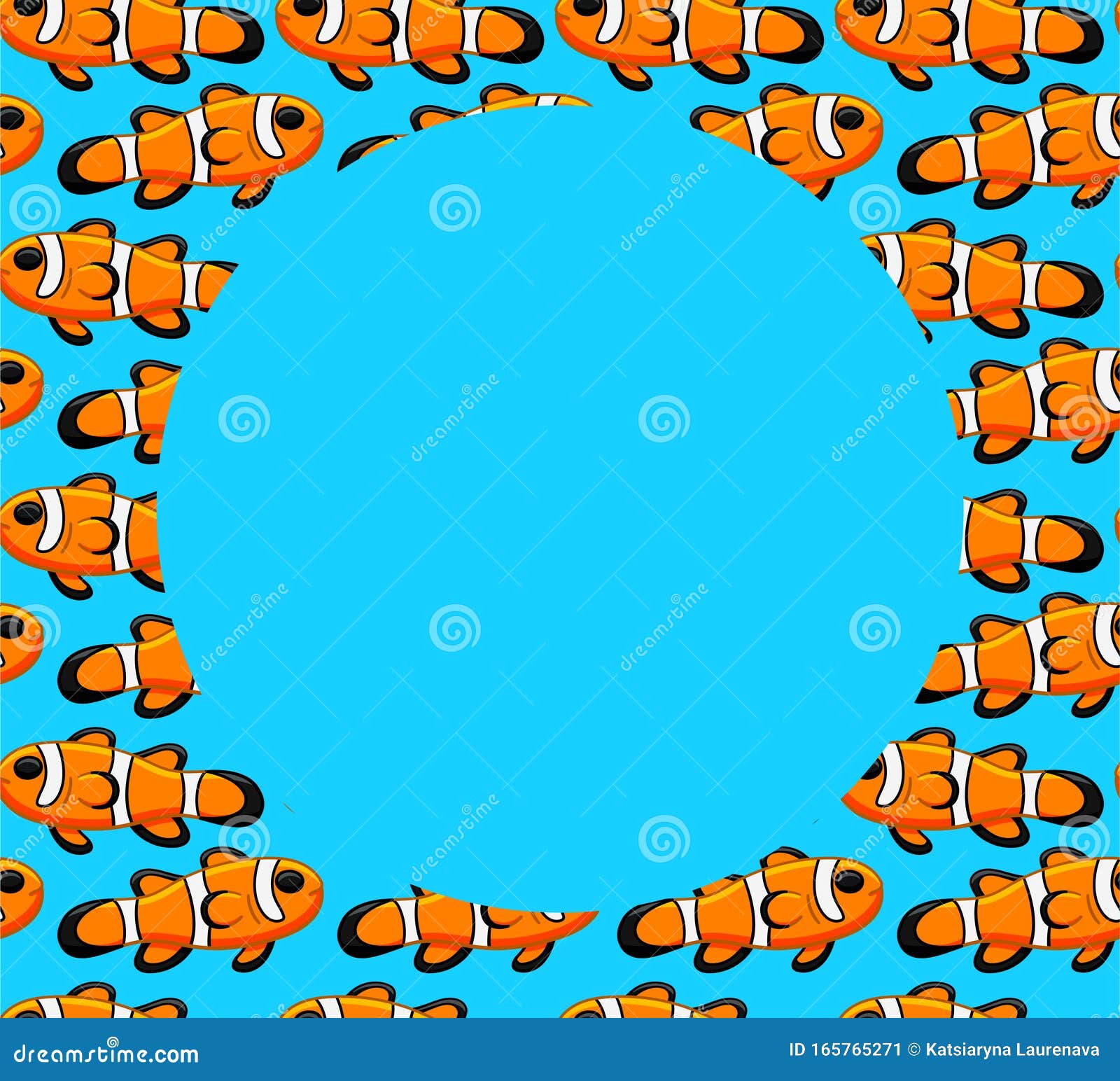 Frame with Clownfish Pattern on Blue Background Stock Illustration ...