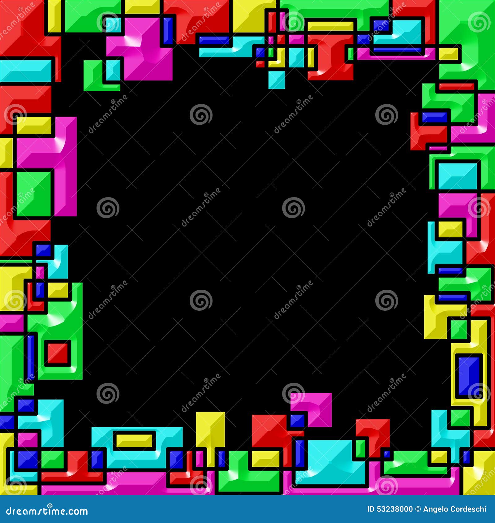 Frame, Colorated Edges Of Geometric Shapes Overlapping. Black ...