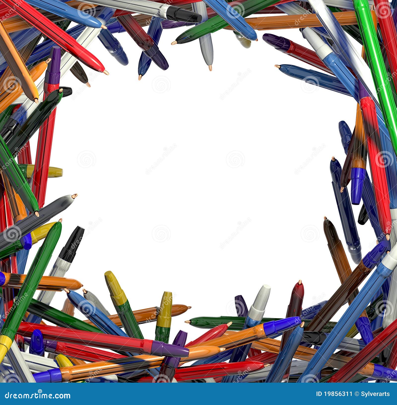 Frame of colorful pens. stock illustration. Illustration of ballpoint ...