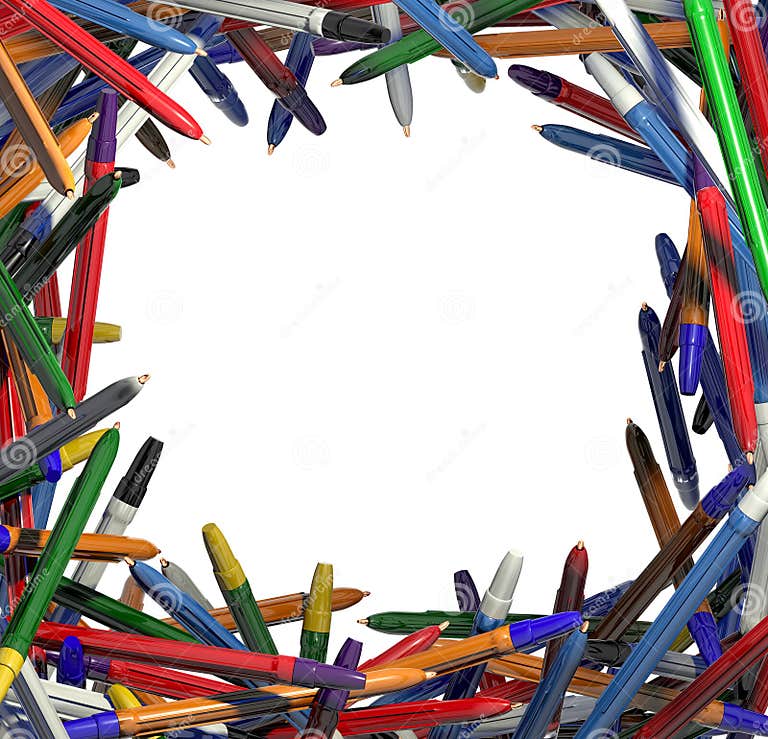 Frame of colorful pens. stock illustration. Illustration of ballpoint ...