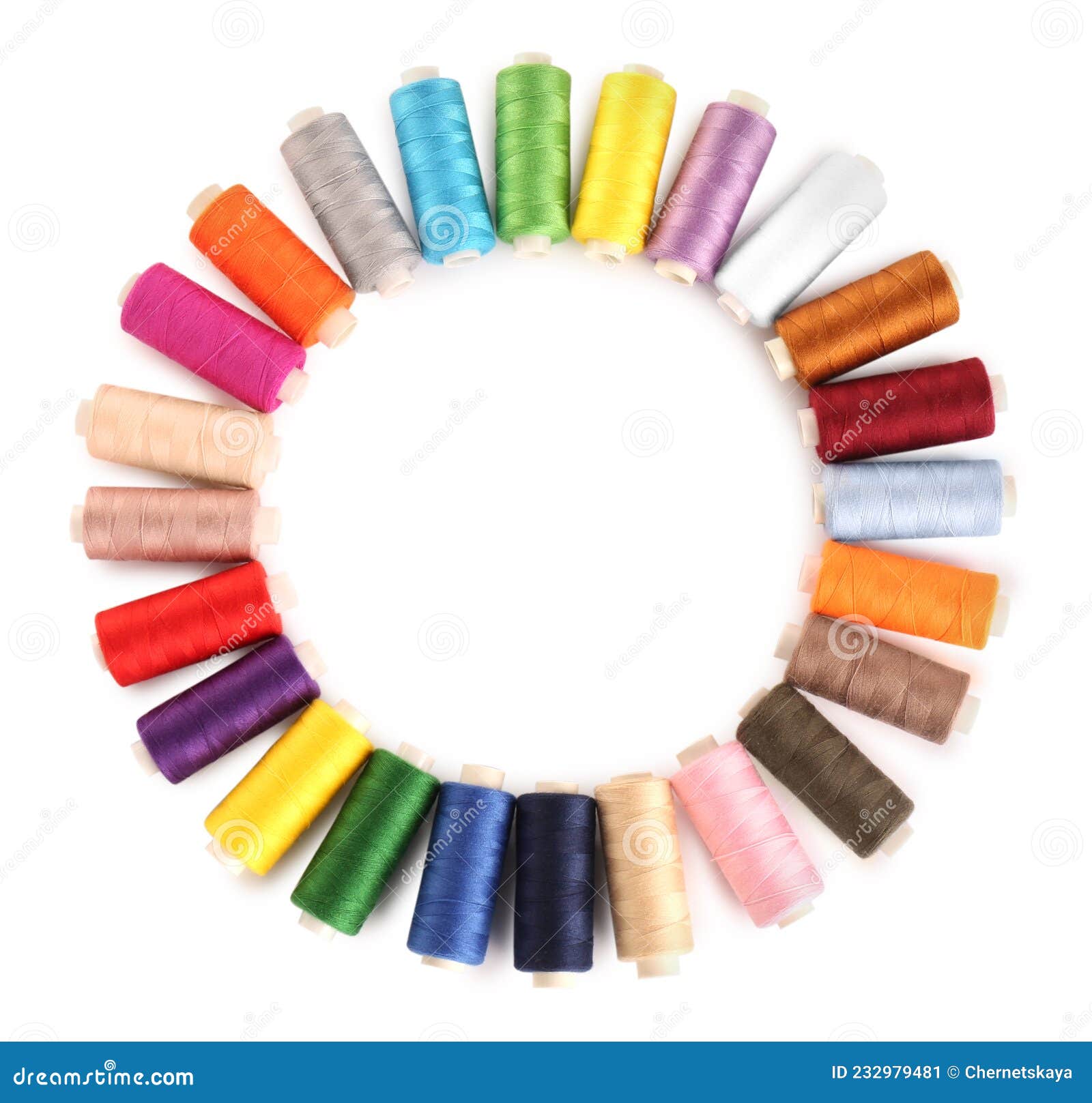 Frame of Colorful Sewing Threads on White Background, Top View. Space ...