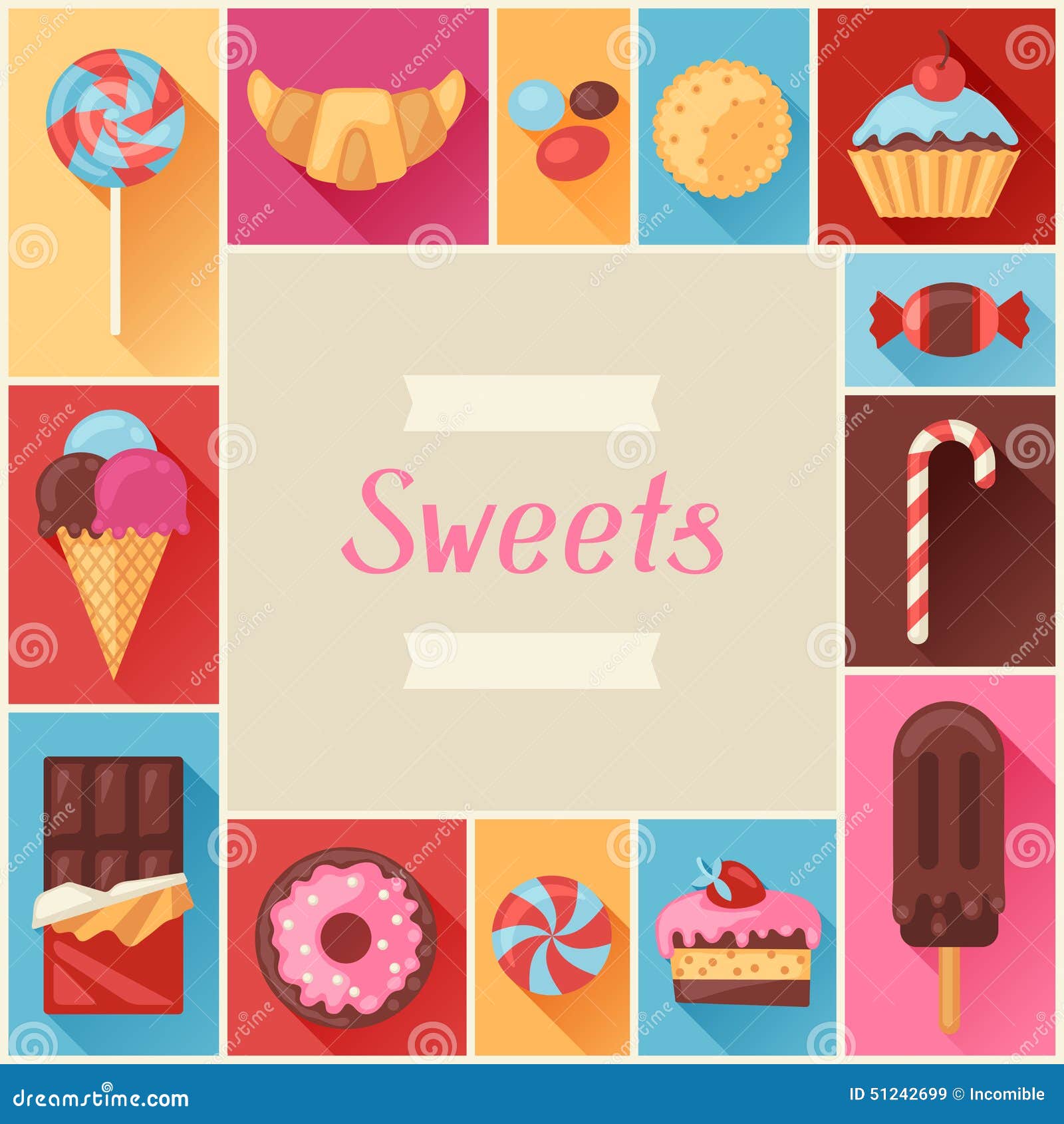 Frame with Colorful Various Candy, Sweets and Stock Vector ...