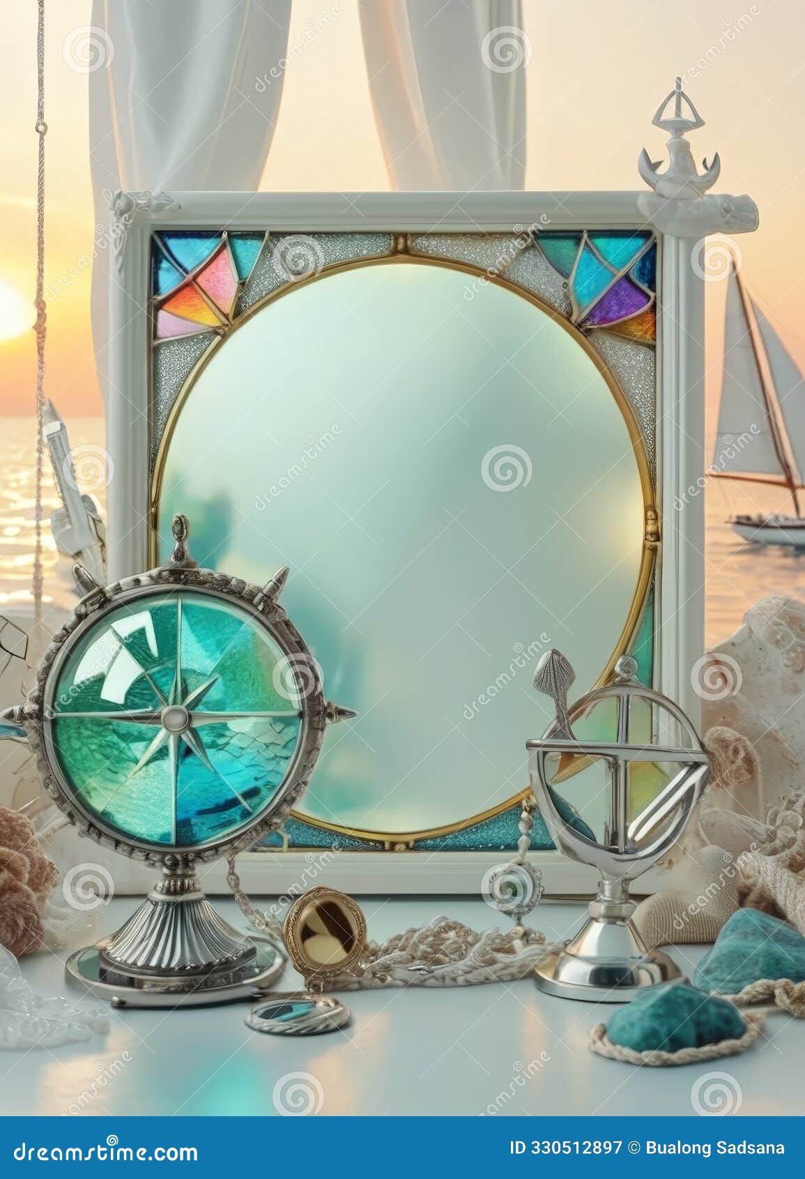 Frame with Compass and Seas on the Beach Stock Illustration ...