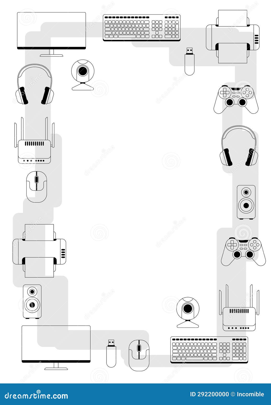 Frame with Computer Equipment. Gaming Technology and Work Devices Stock ...