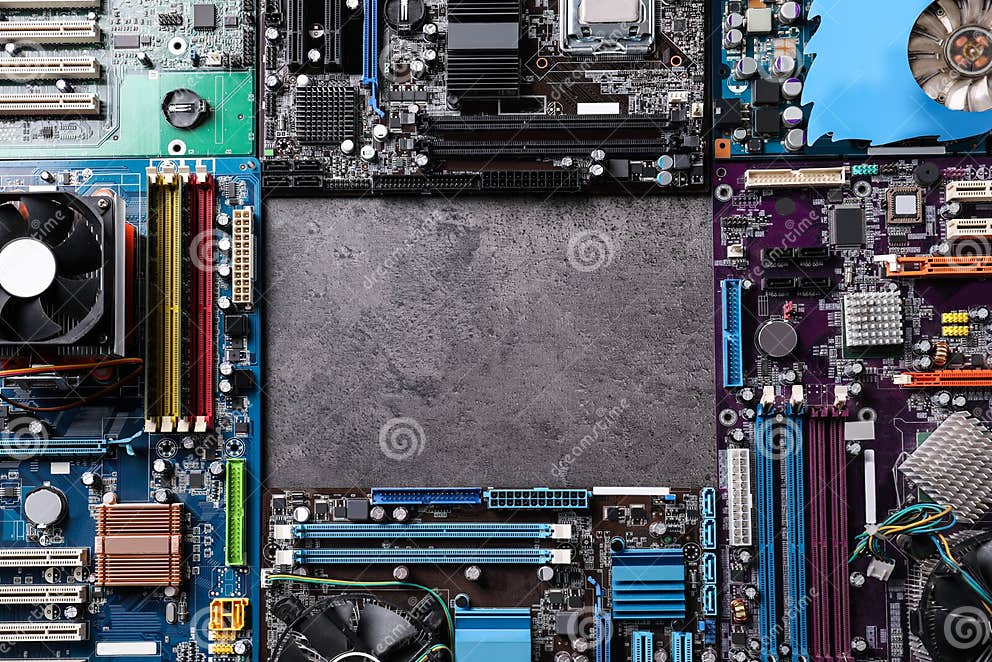 Frame of Computer Motherboards on Grey Table, Flat Lay with Space for ...