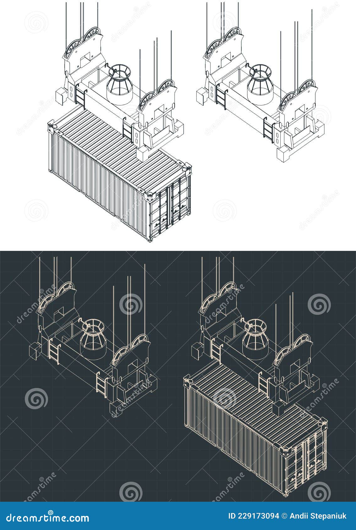 Frame Container Spreader Isometric Blueprints Vector Illustration ...