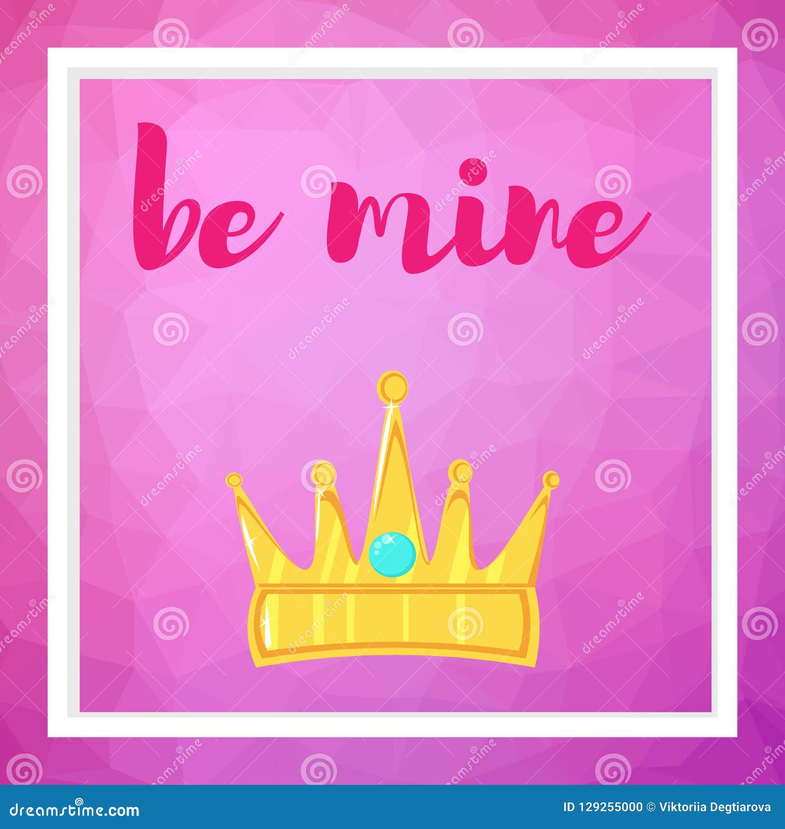 Frame and Crown on Pink Polygonal Art Background. Template for Greeting ...