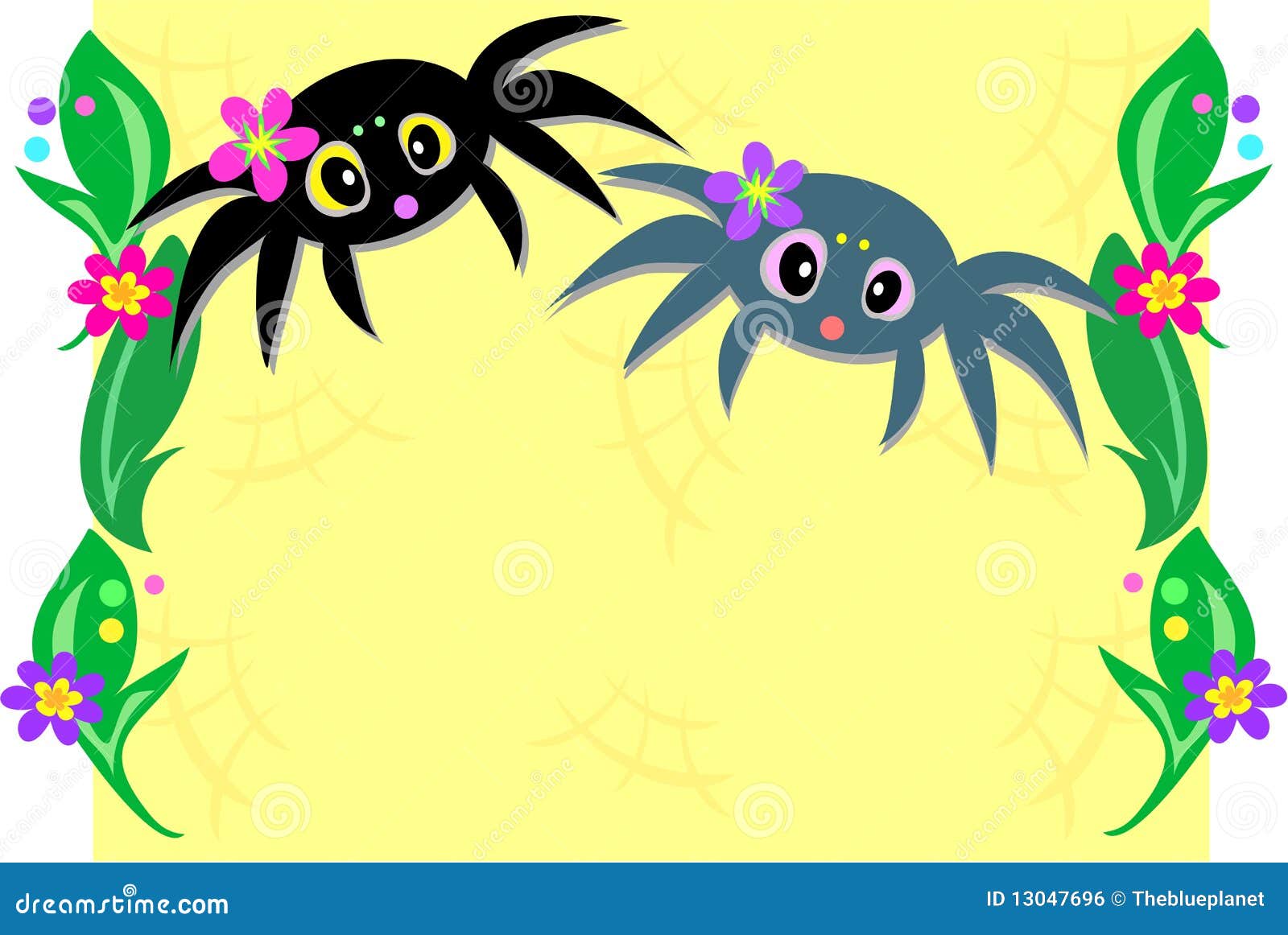 Frame of Cute Spiders and Plants Stock Vector - Illustration of border ...