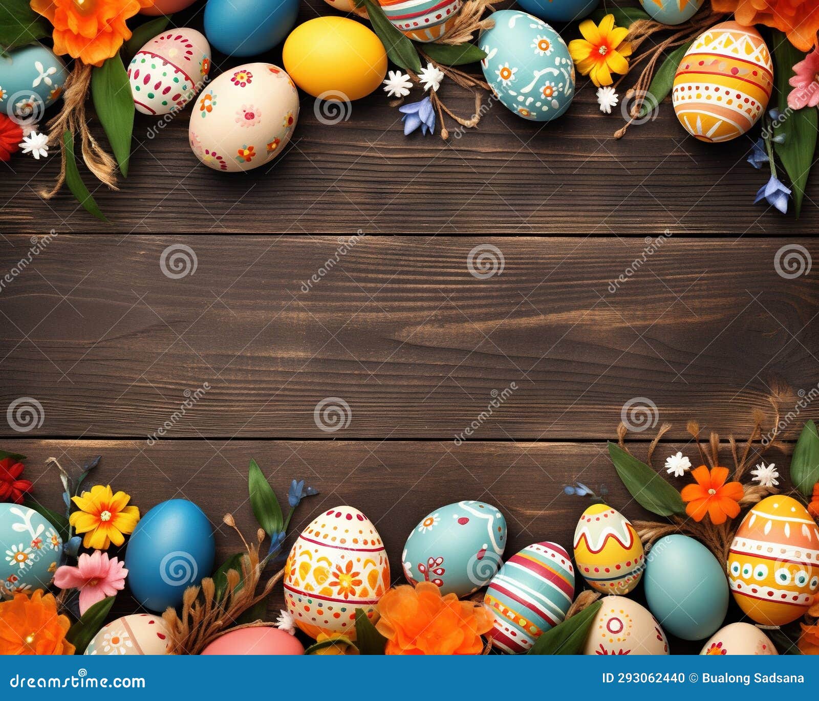 The Frame is Decorated with Easter Eggs and Flowers. Stock Illustration ...