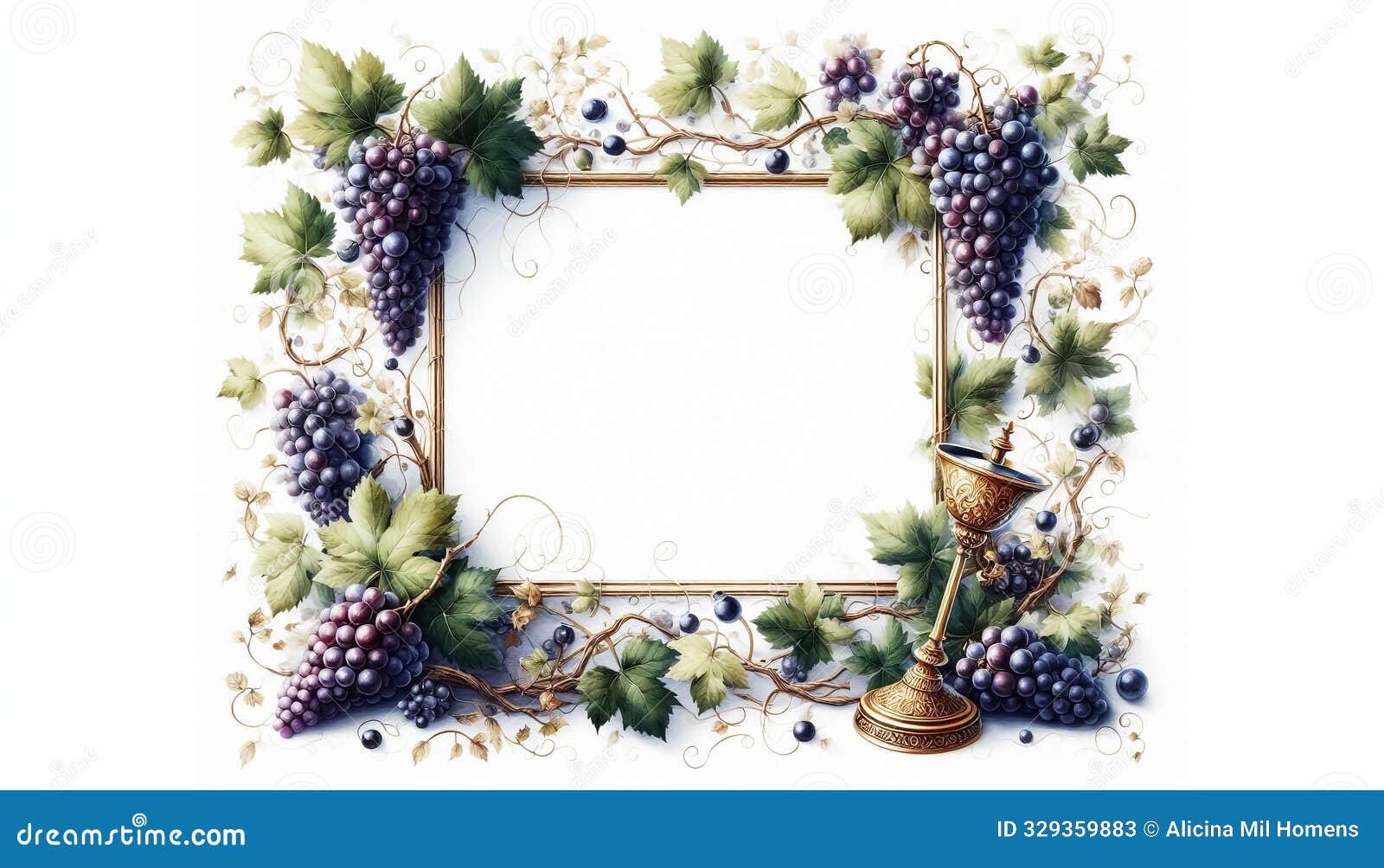 Frame Decorated with Grapes and Vines. Copy Space for Invitation or ...