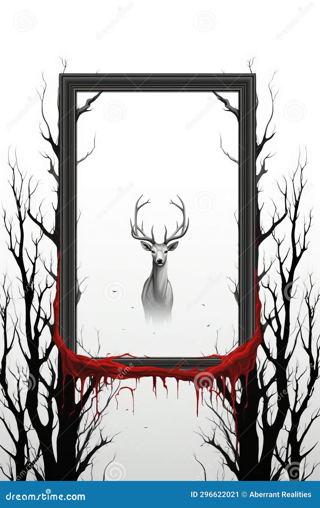 A Frame with a Deer in the Middle and Blood Dripping from the Trees ...