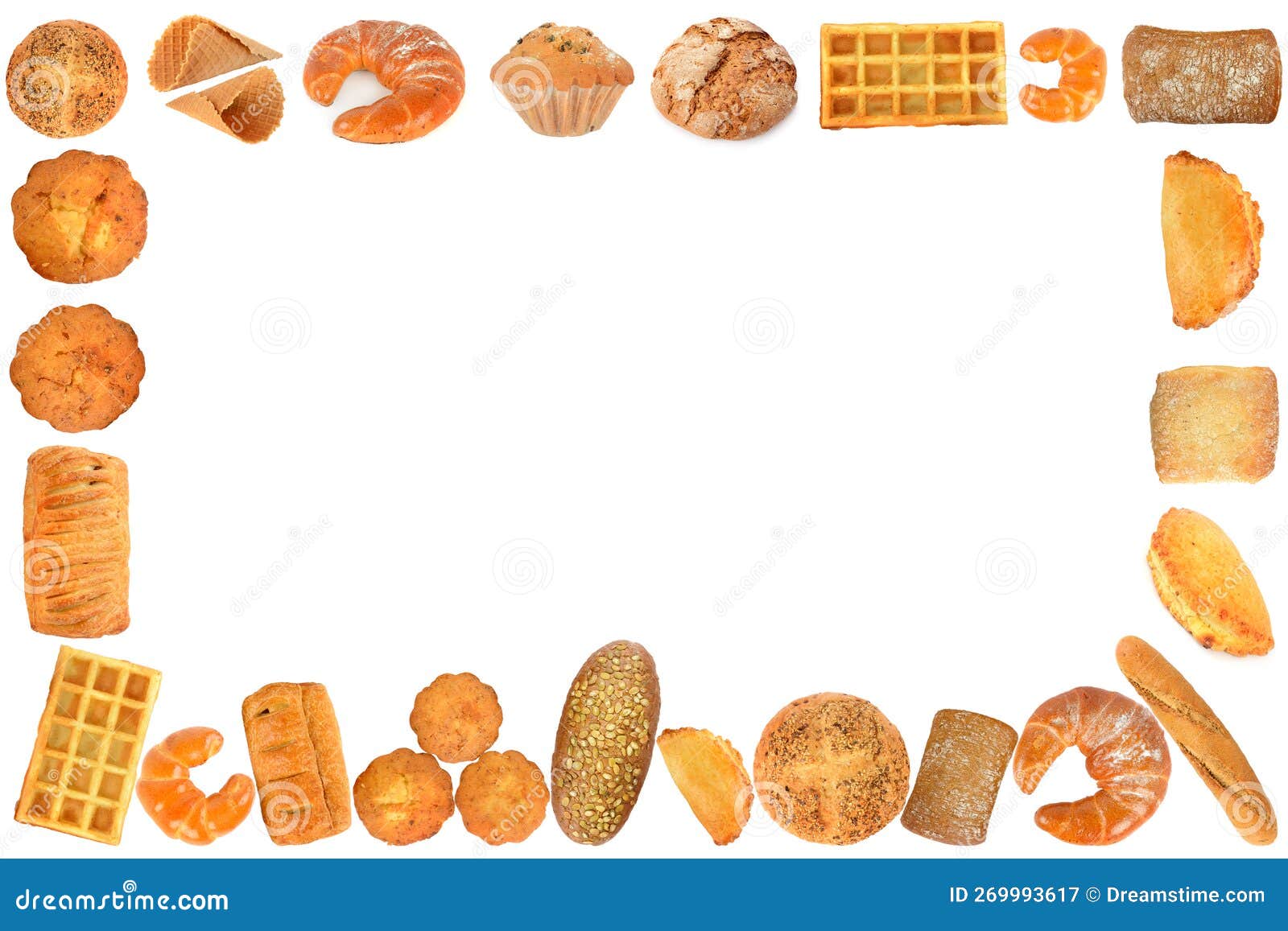 Frame from Delicious and Fresh Bread Products Isolated on White Stock ...