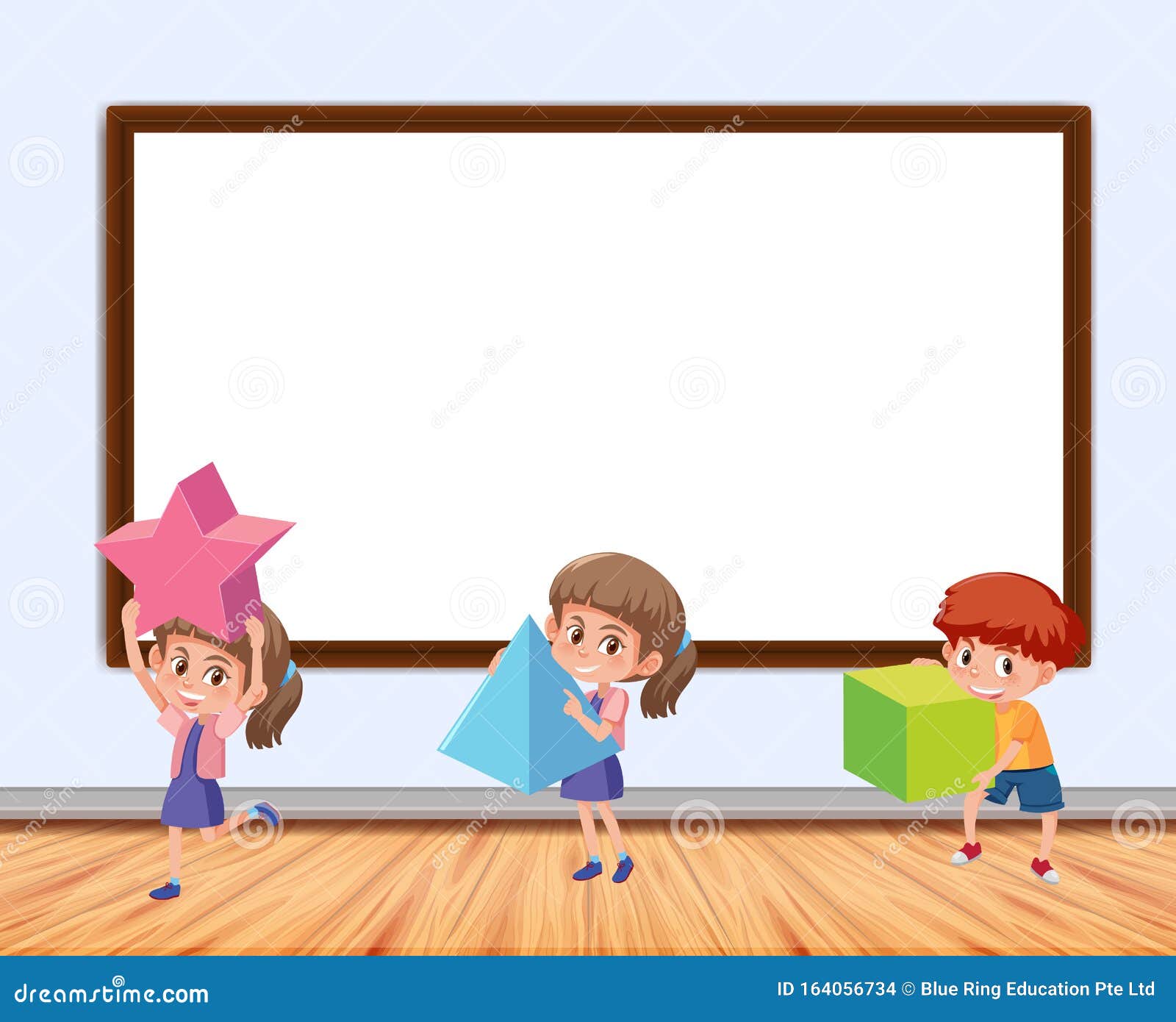 Frame Design with Board and Three Kids Stock Illustration ...