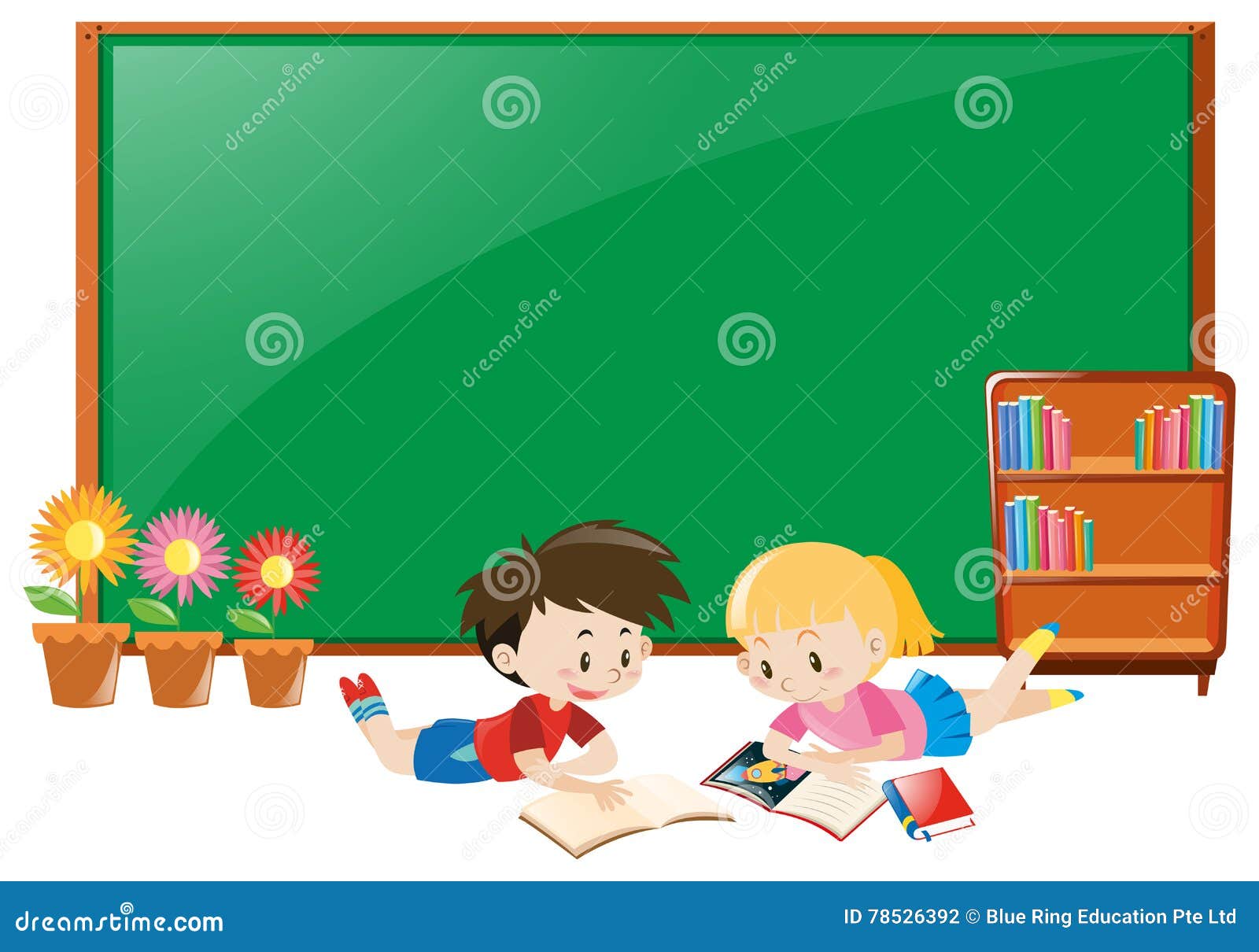 Frame Design with Boy and Girl Reading Books Stock Vector ...