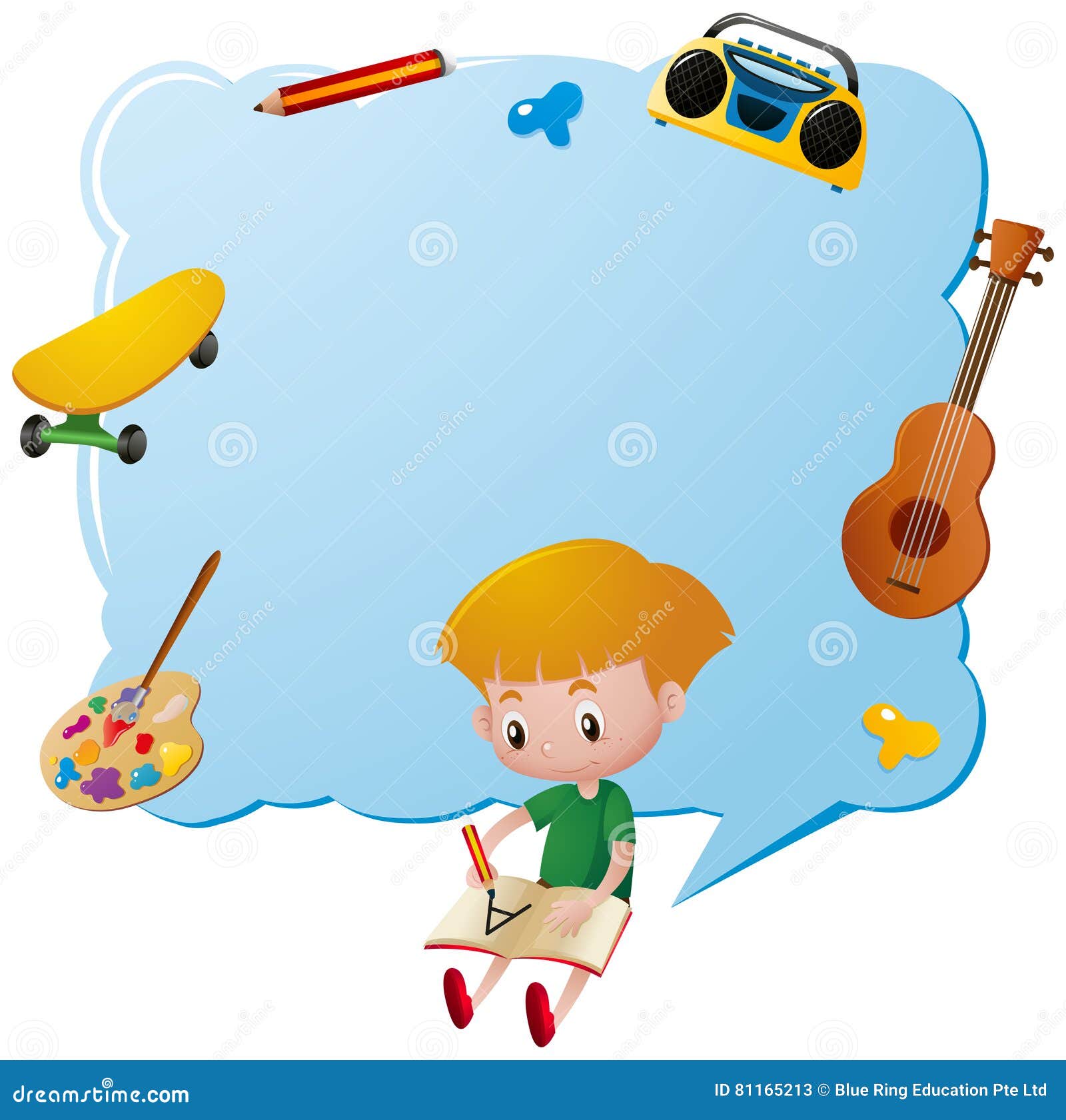 Frame Design with Boy Writing Stock Vector - Illustration of isolated ...