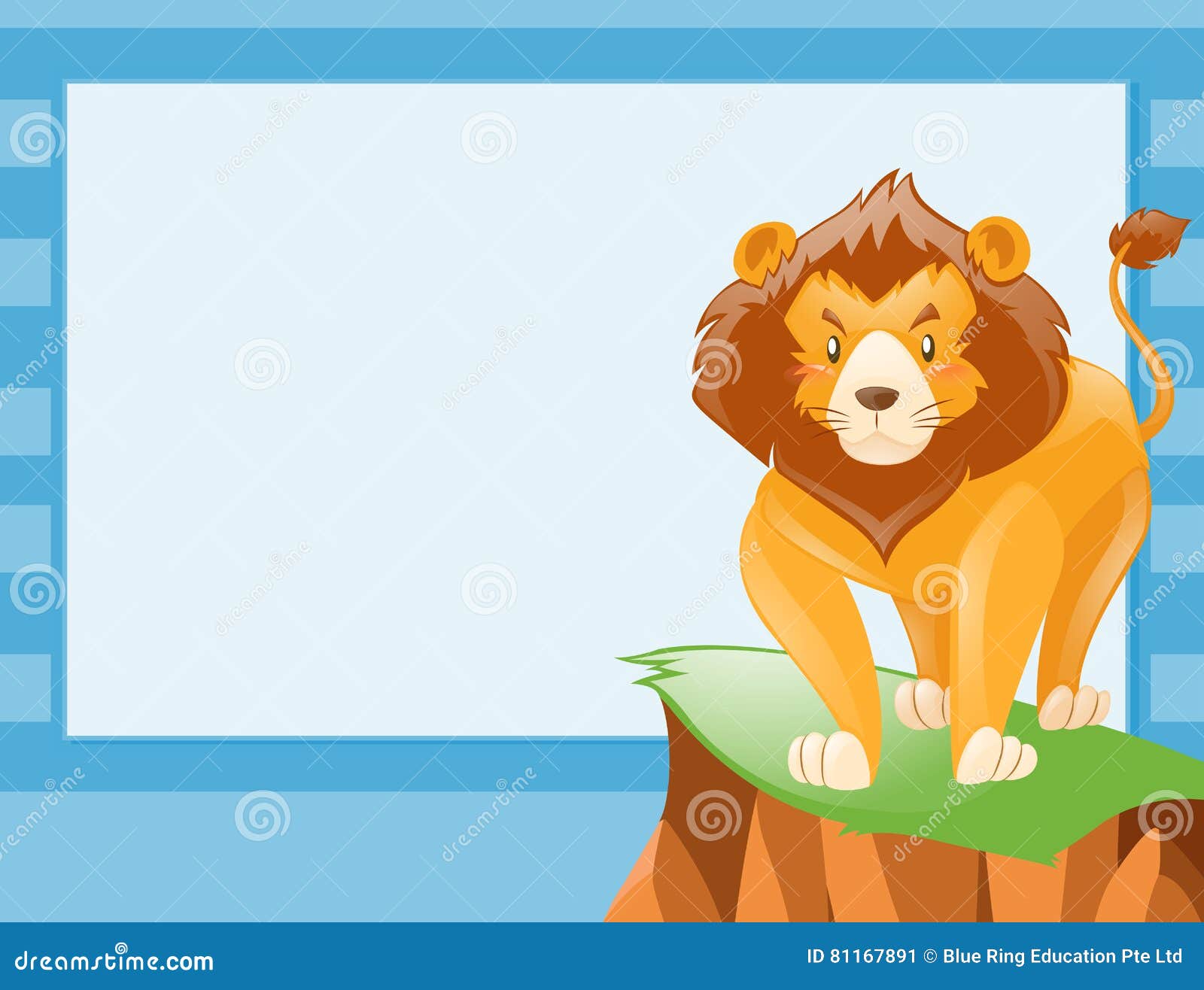 Frame Design with Lion on Cliff Stock Vector - Illustration of nature ...