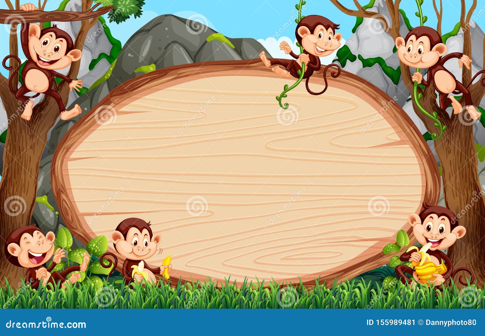 Frame Design with Many Monkeys Around Border Stock Vector ...