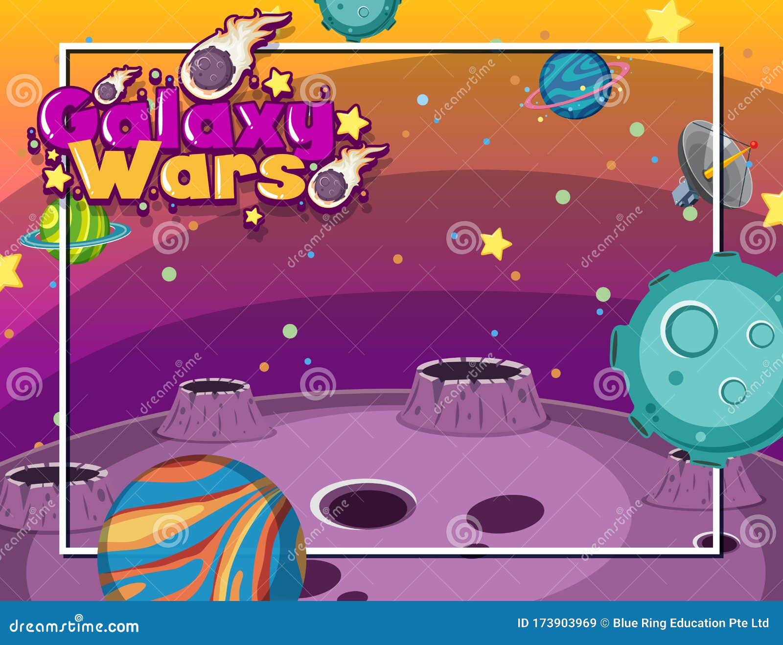 Frame Design With Many Planets In The Space Background Cartoon Vector ...