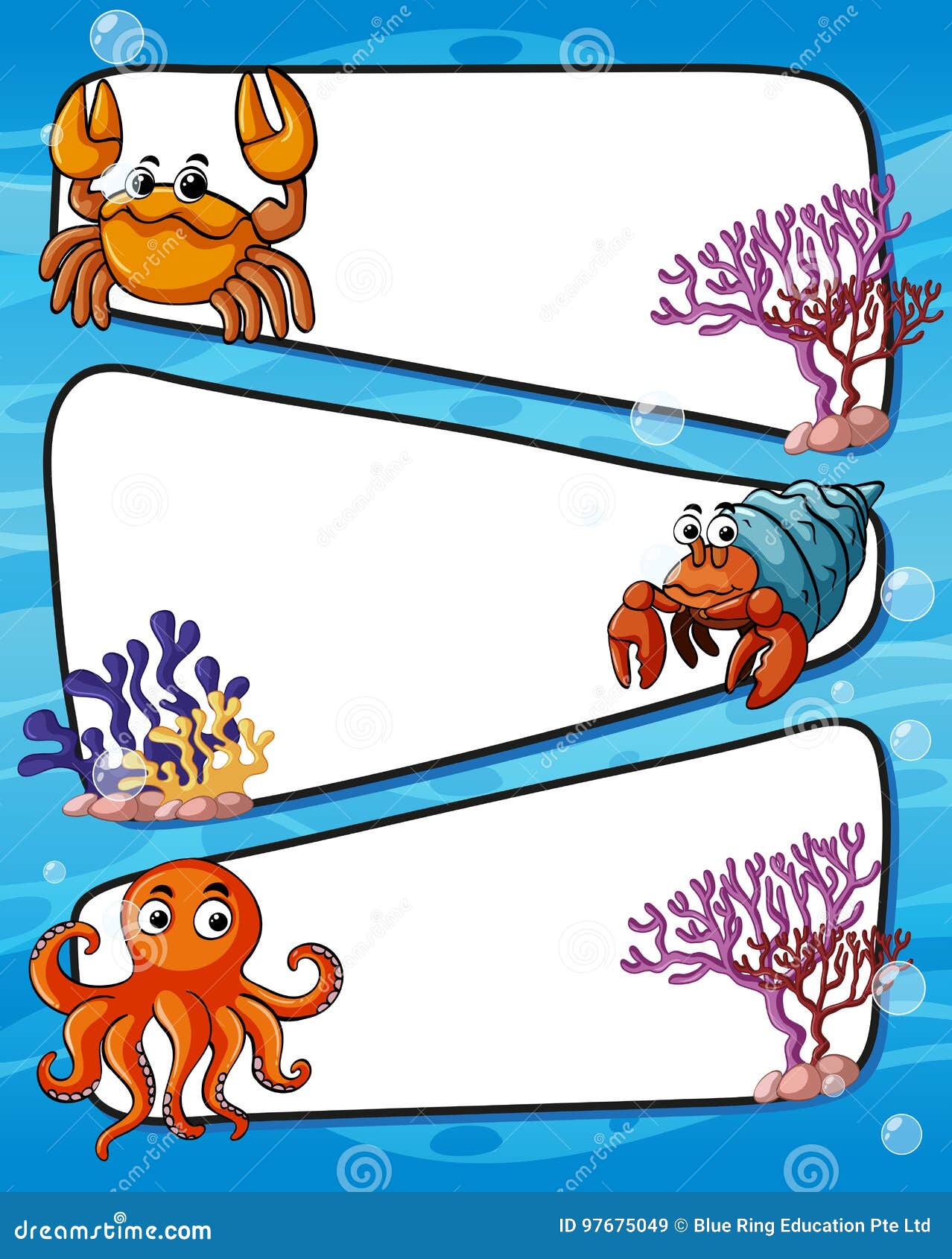 Frame Design with Sea Animals Stock Vector - Illustration of marine ...
