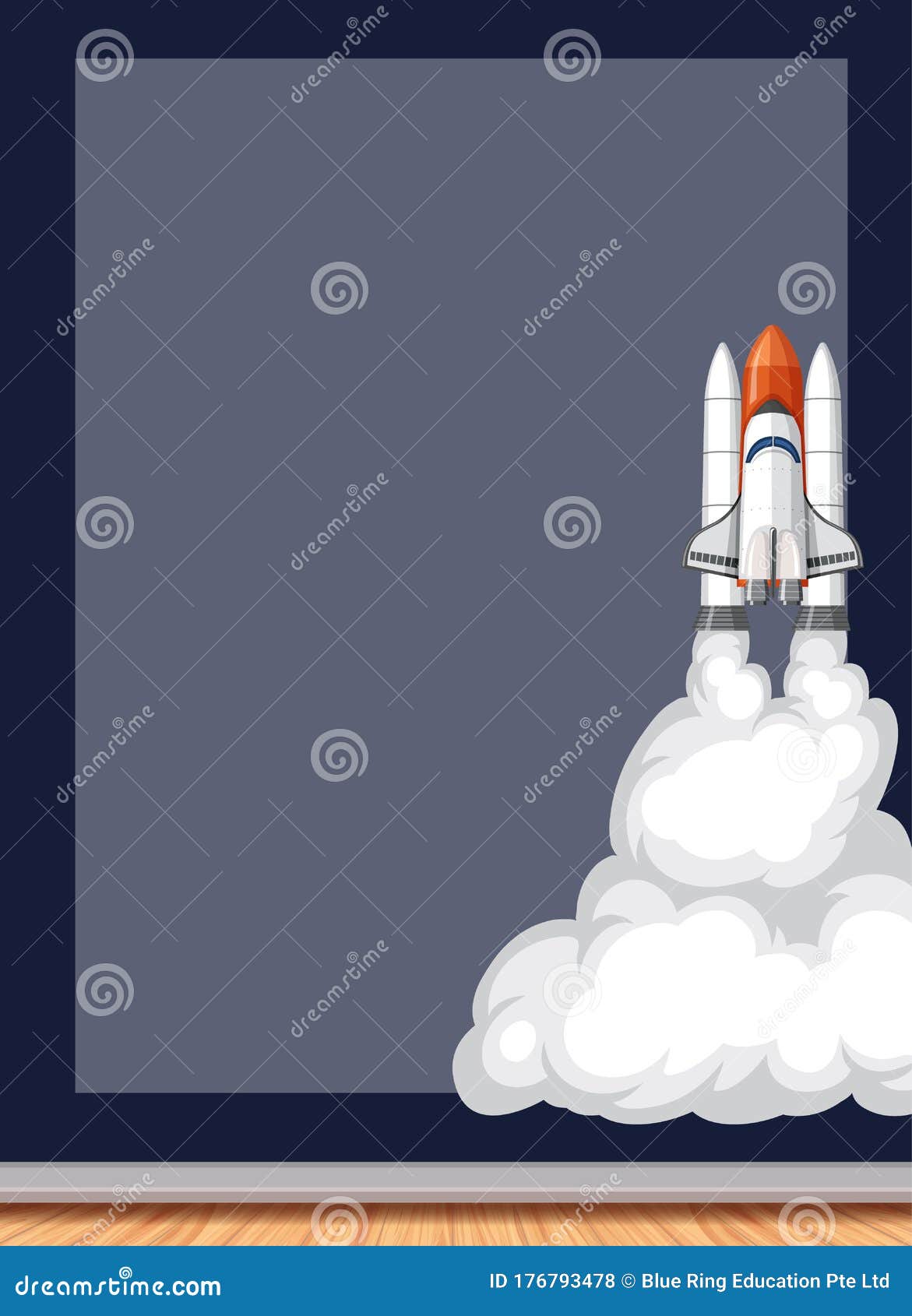 Frame Design Template with Spaceship Flying in Background Stock Vector ...