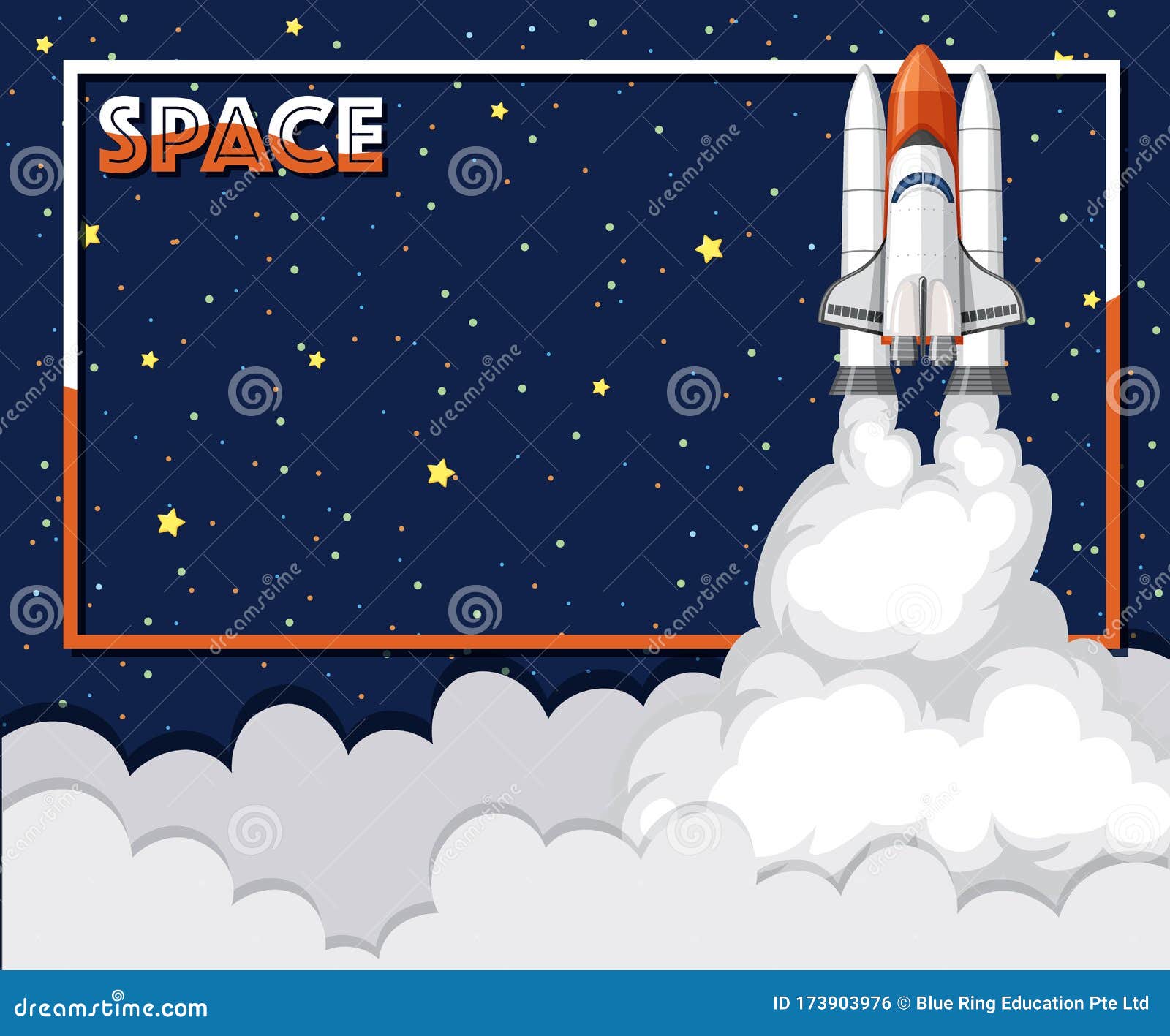 Frame Design Template with Spaceship Flying in the Space Stock Vector ...