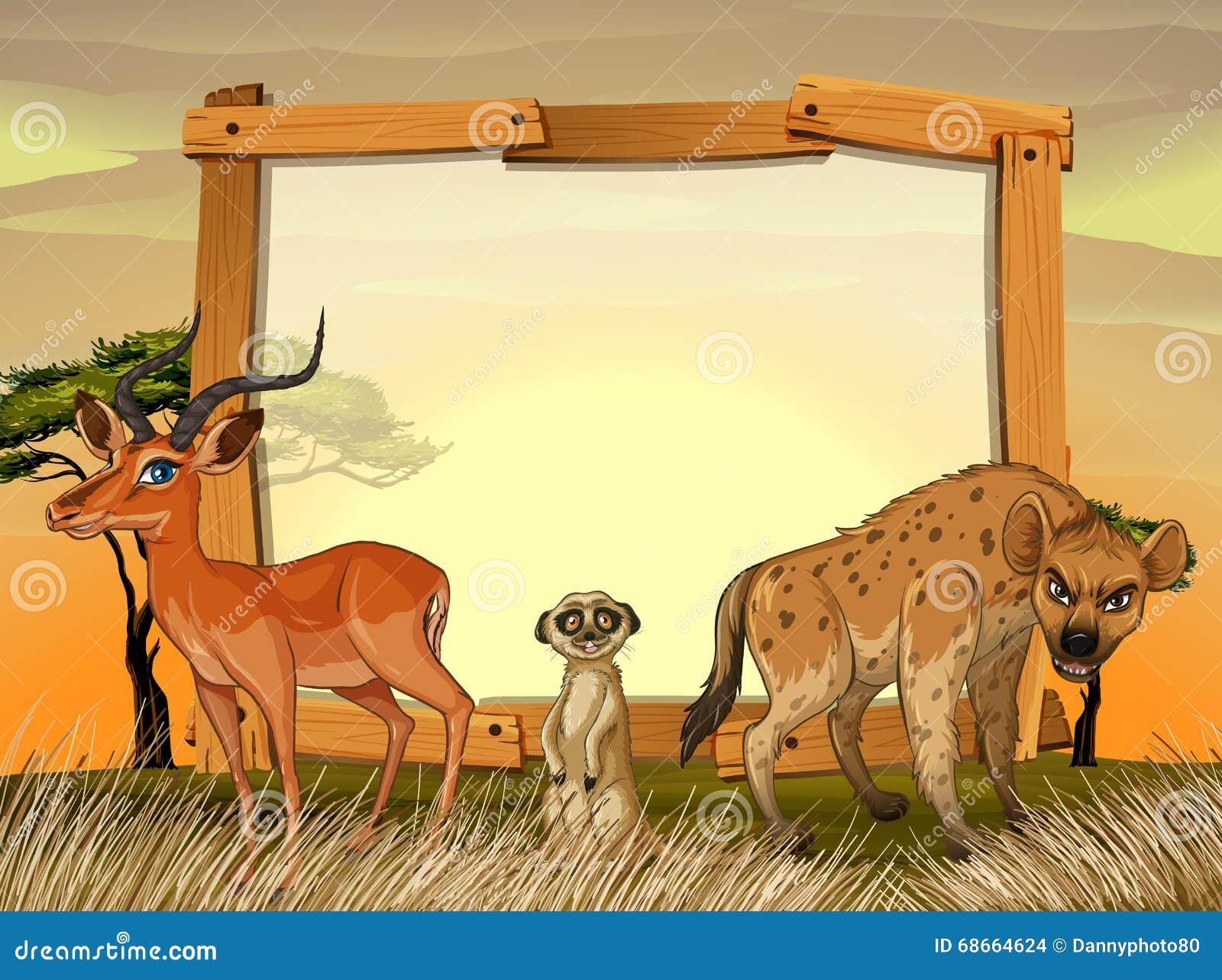 Frame Design with Wild Animals in the Field Stock Vector - Illustration ...