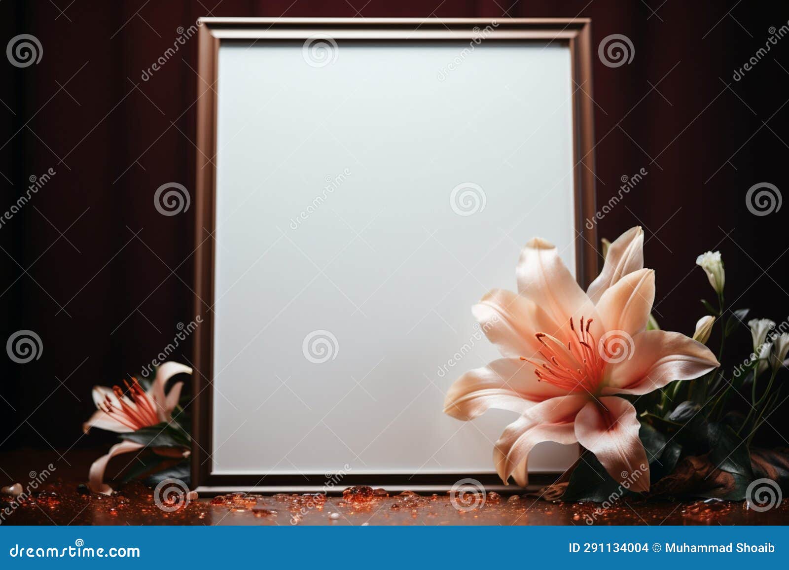 A Frame, Devoid of Imagery, Graces a Shiny Surface Near a Blooming ...