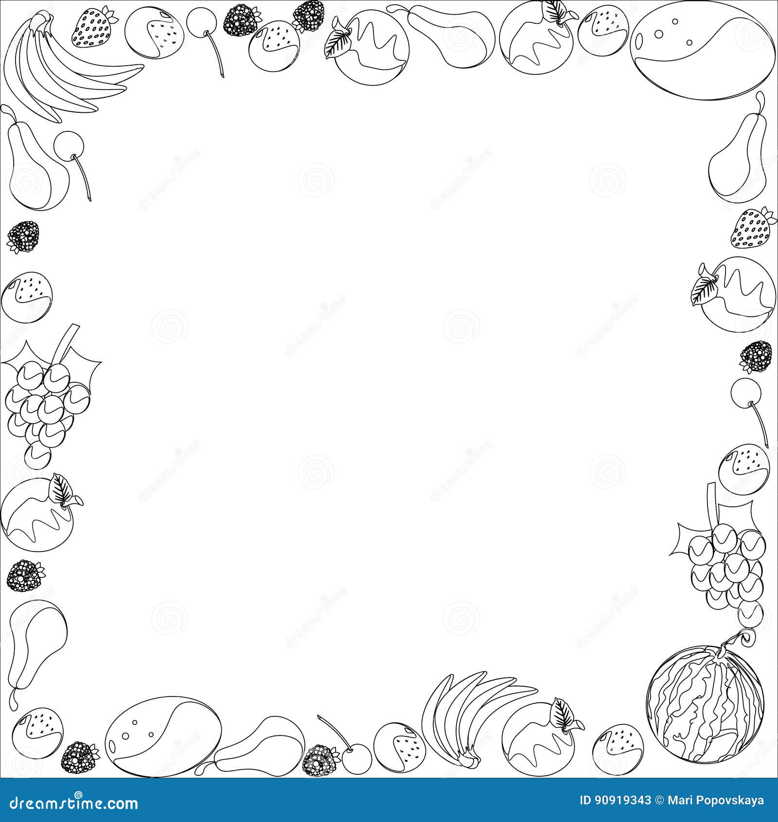 Frame of different fruit. stock vector. Illustration of element - 90919343