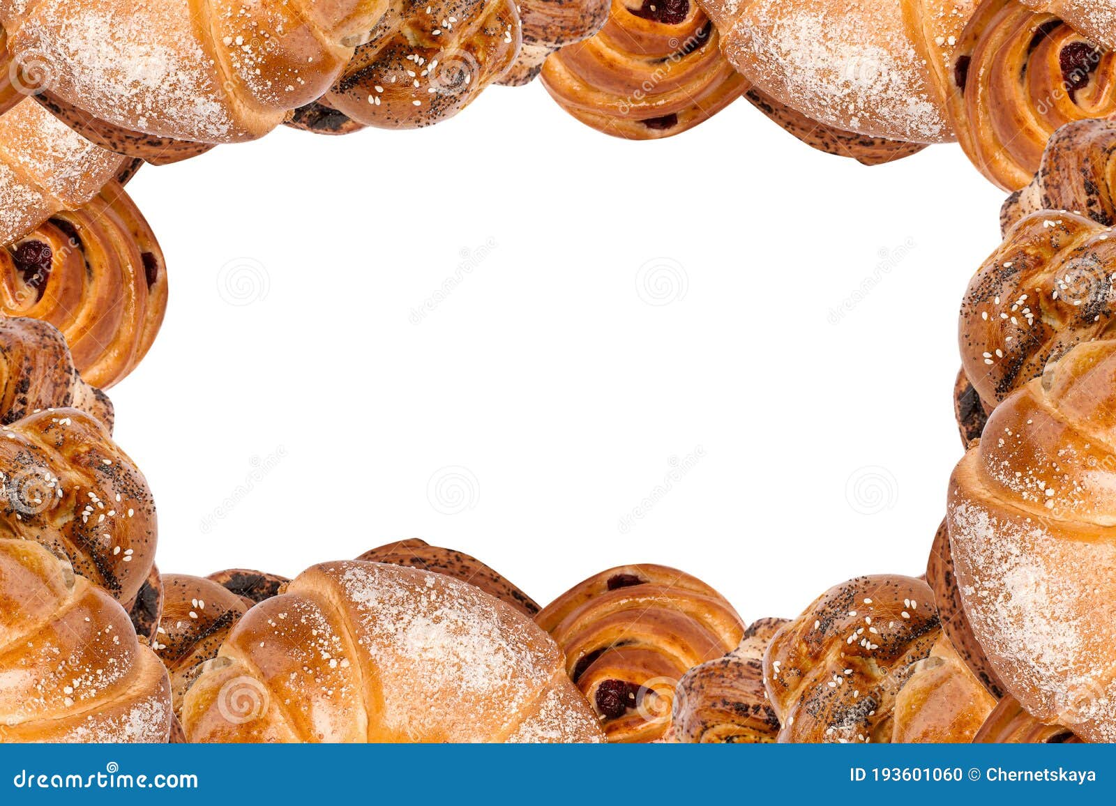Frame Of Different Pastries With Poppy Seeds On Background Stock ...