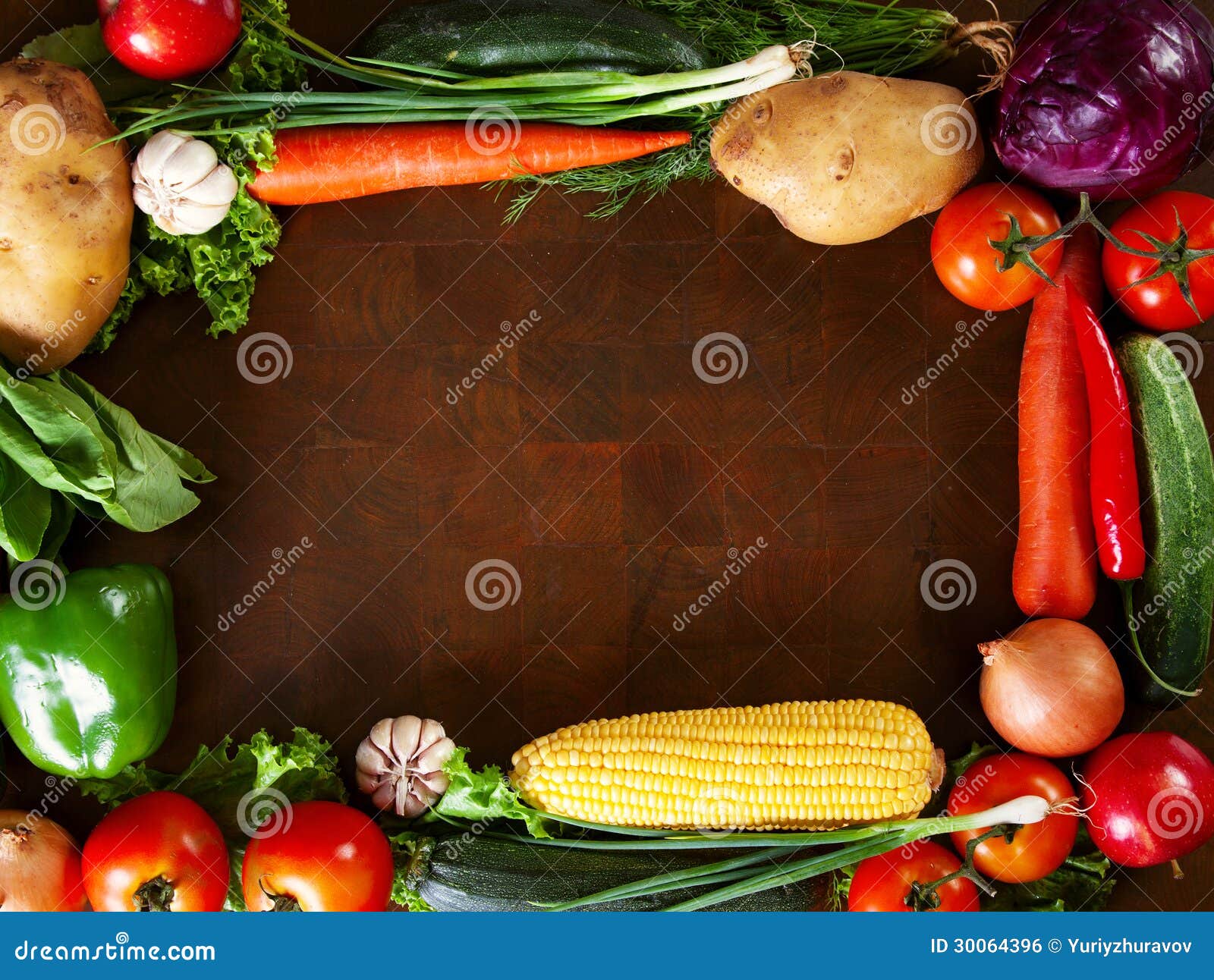 Frame of Vegetables on a Wooden Table Stock Photo - Image of leaf ...