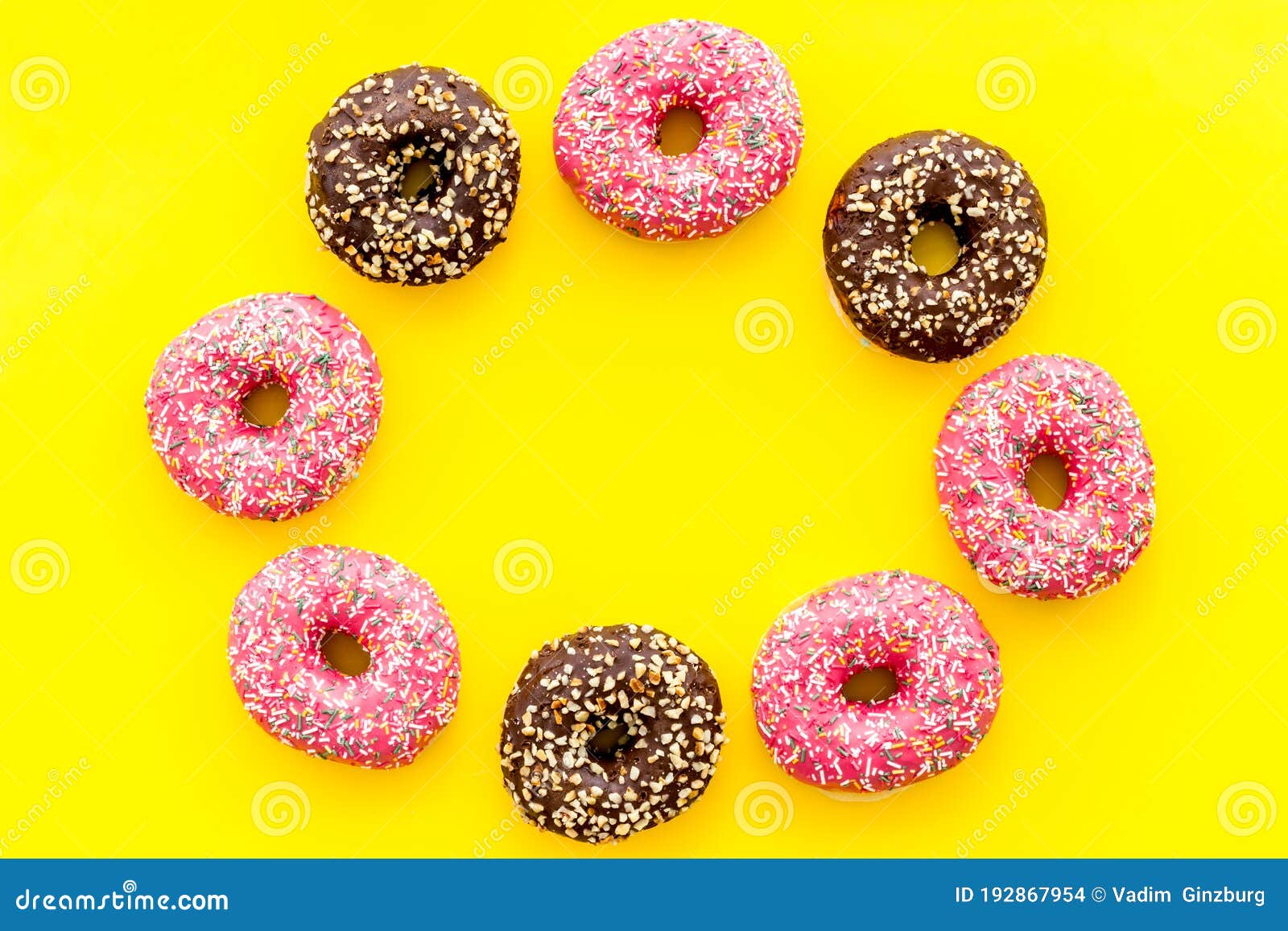 Frame of Donuts with Icing and Sprinkles, Overhead View. Colorful ...