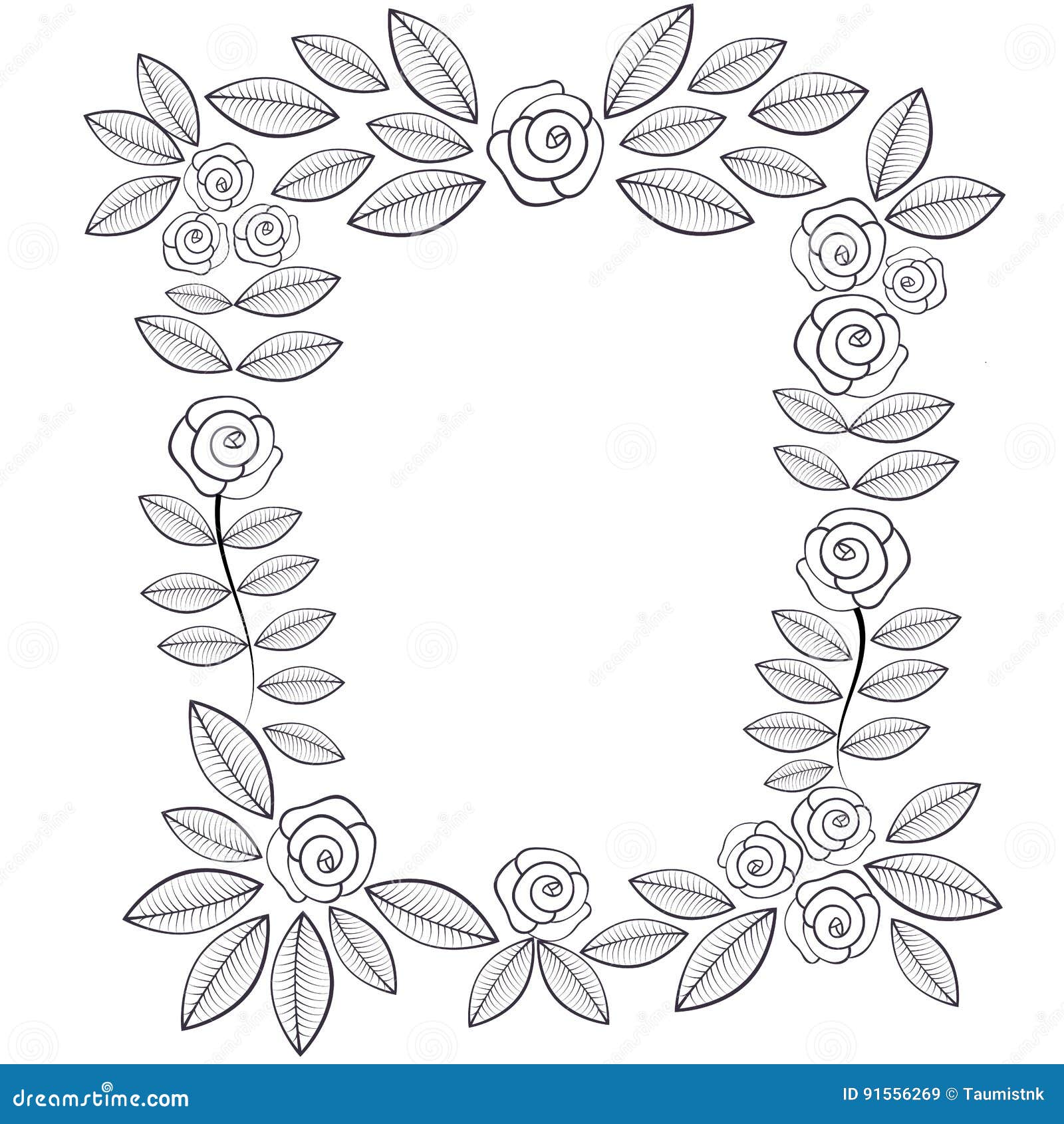 Frame of doodle roses . stock vector. Illustration of frame - 91556269