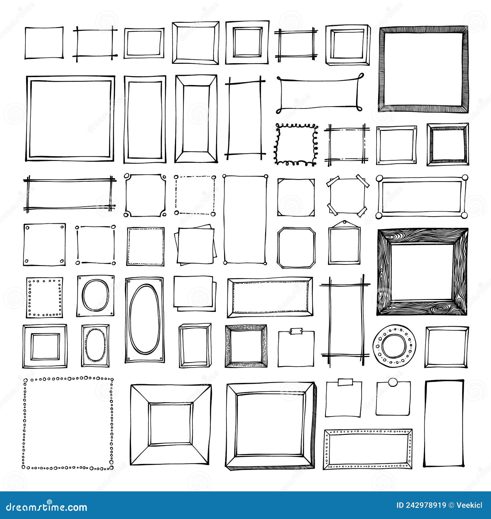 Frame Doodle Vector Set. Drawing Sketch Illustration Hand Drawn Line ...