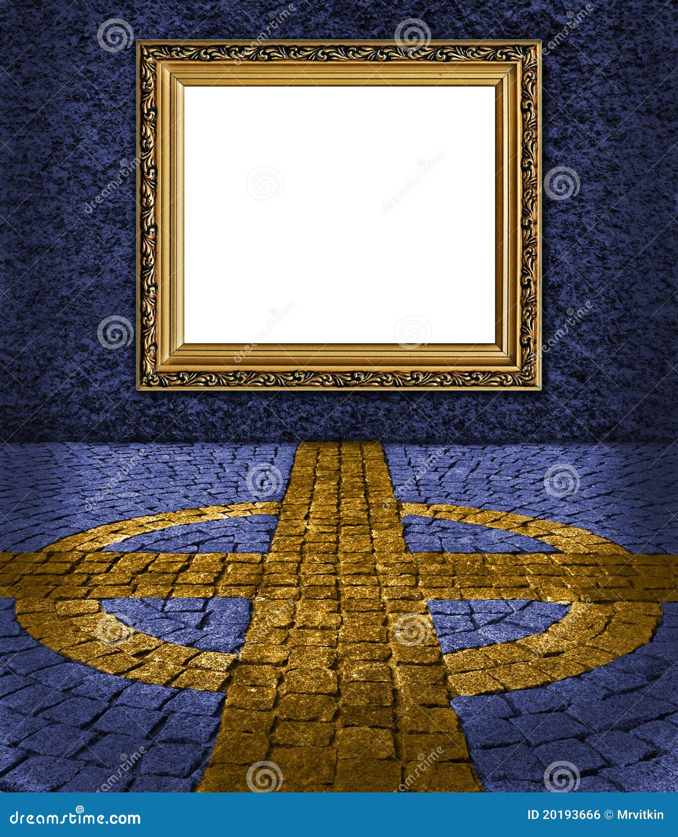 Frame Dourado Elegante Na Parede Pintada Azul Ilustração Stock ...